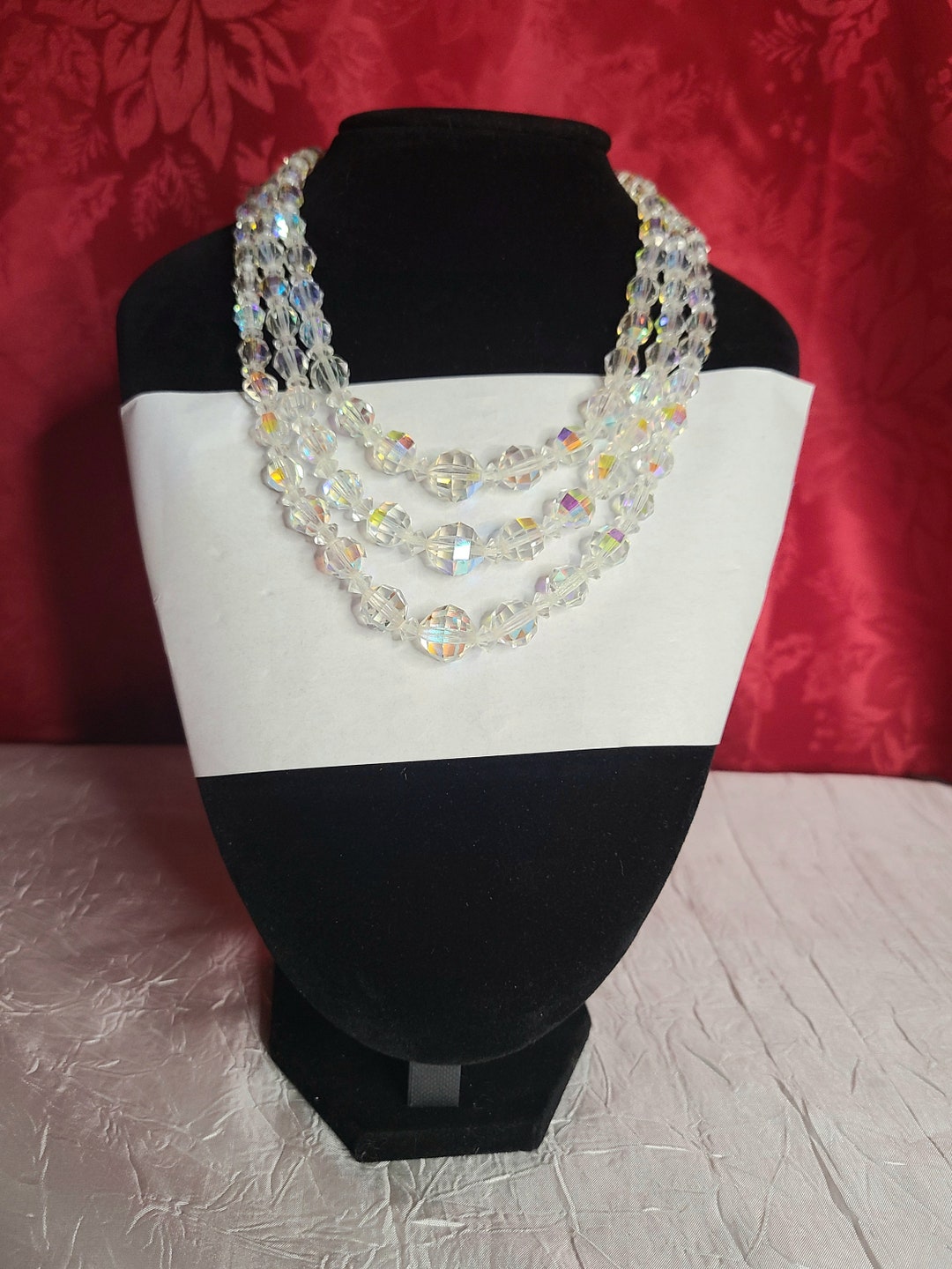Vintage Clear Ab Three Strand Crystal Necklace - Etsy