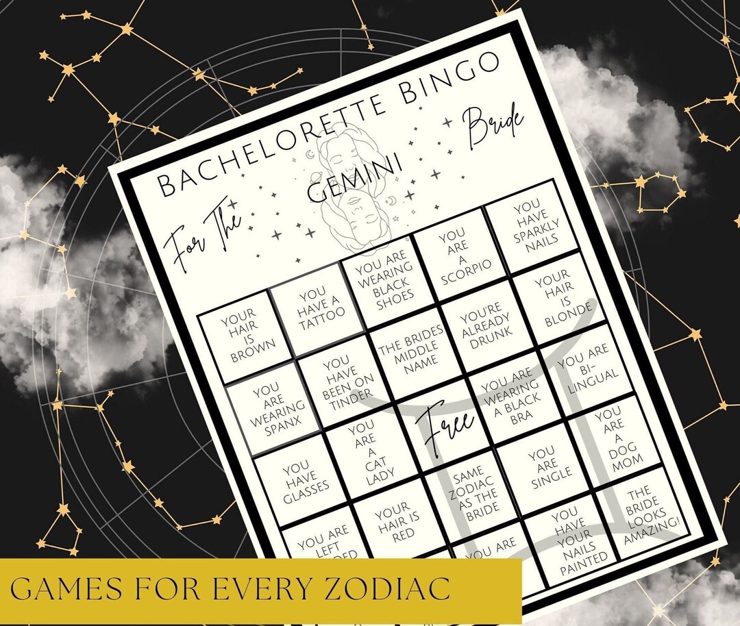 Gemini Bride Bachelorette Bingo Printable, Astrology Bachelorette, May ...