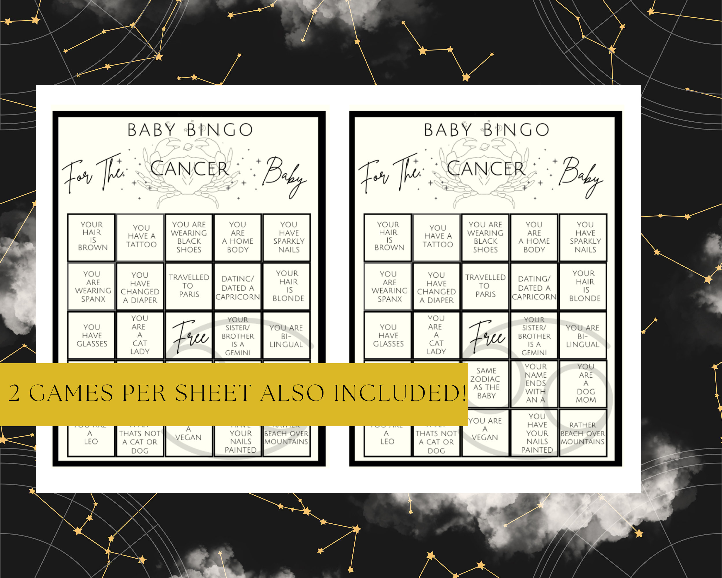 Sagittarius Printable Baby Shower Bingo, Zodiac Theme, Horoscope Games, Celestial Baby Shower - Etsy