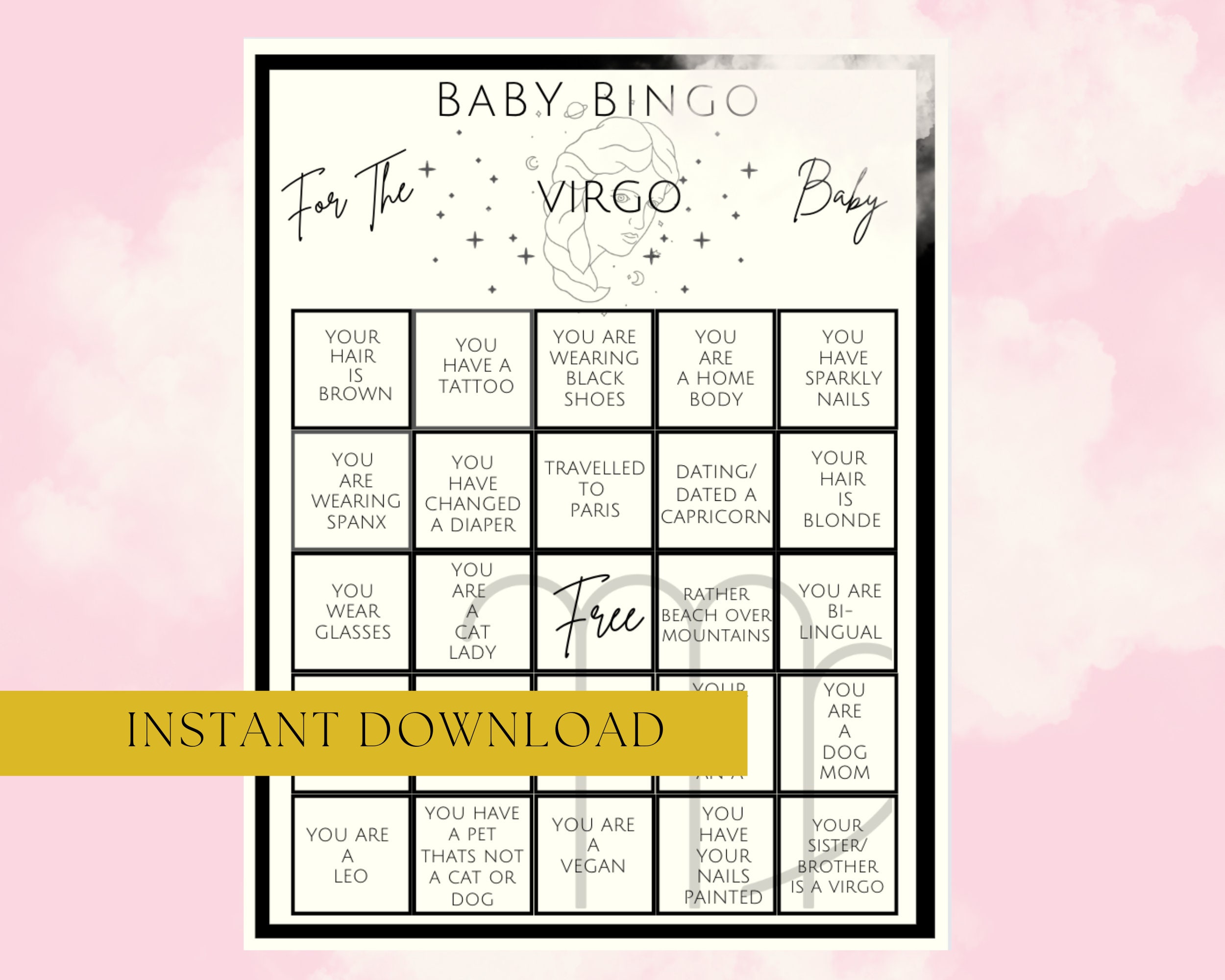 Bingo de baby shower imprimible de Virgo juegos con temática - Etsy México