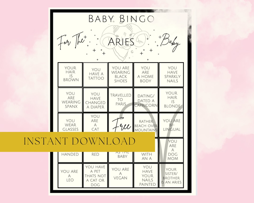 Aries Printable Baby Shower Bingo, Zodiac Theme, Horoscope Games ...