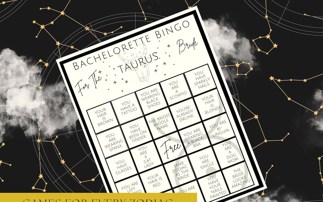 Taurus Bride Bachelorette Bingo Printable Games, Astrology Theme ...