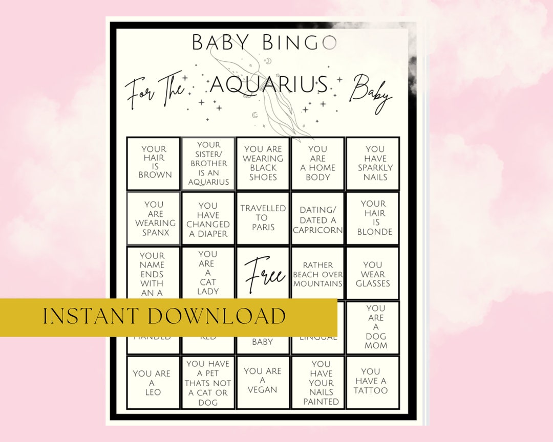 Aquarius Printable Baby Shower Bingo, Zodiac Theme, Horoscope Games, Celestial Baby Shower - Etsy