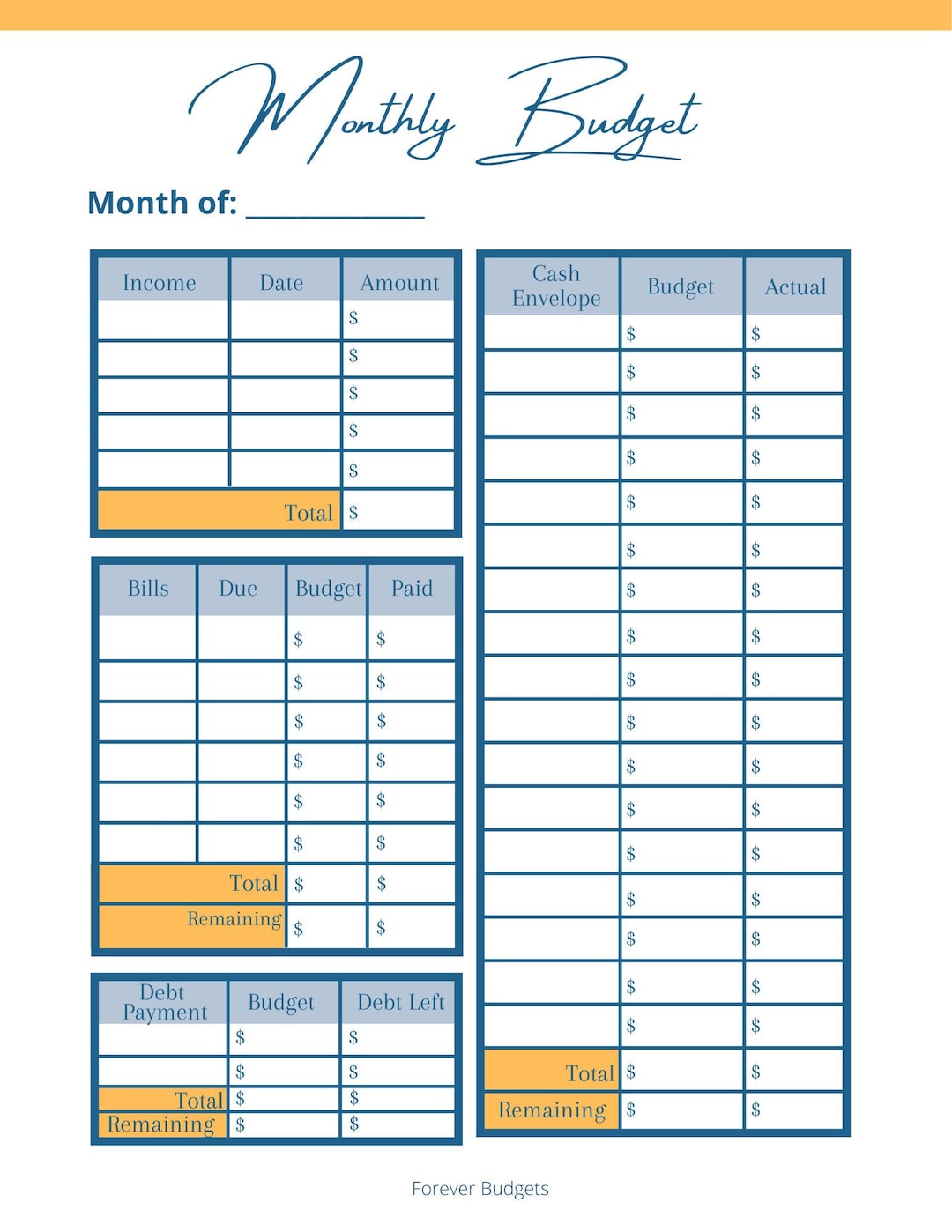 Monthly Budget Breakdown Sheet (digital ONLY) - Etsy