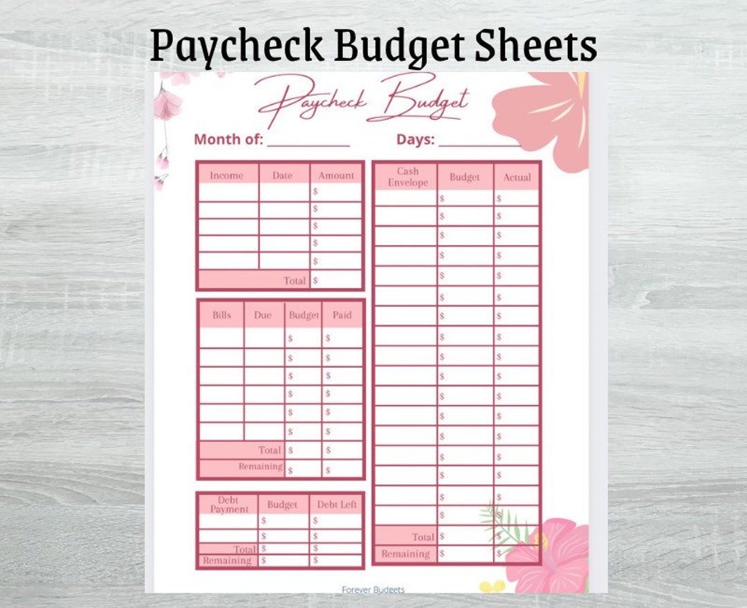 Paycheck Budget Sheet Letter Size (digital Product ONLY) - Etsy