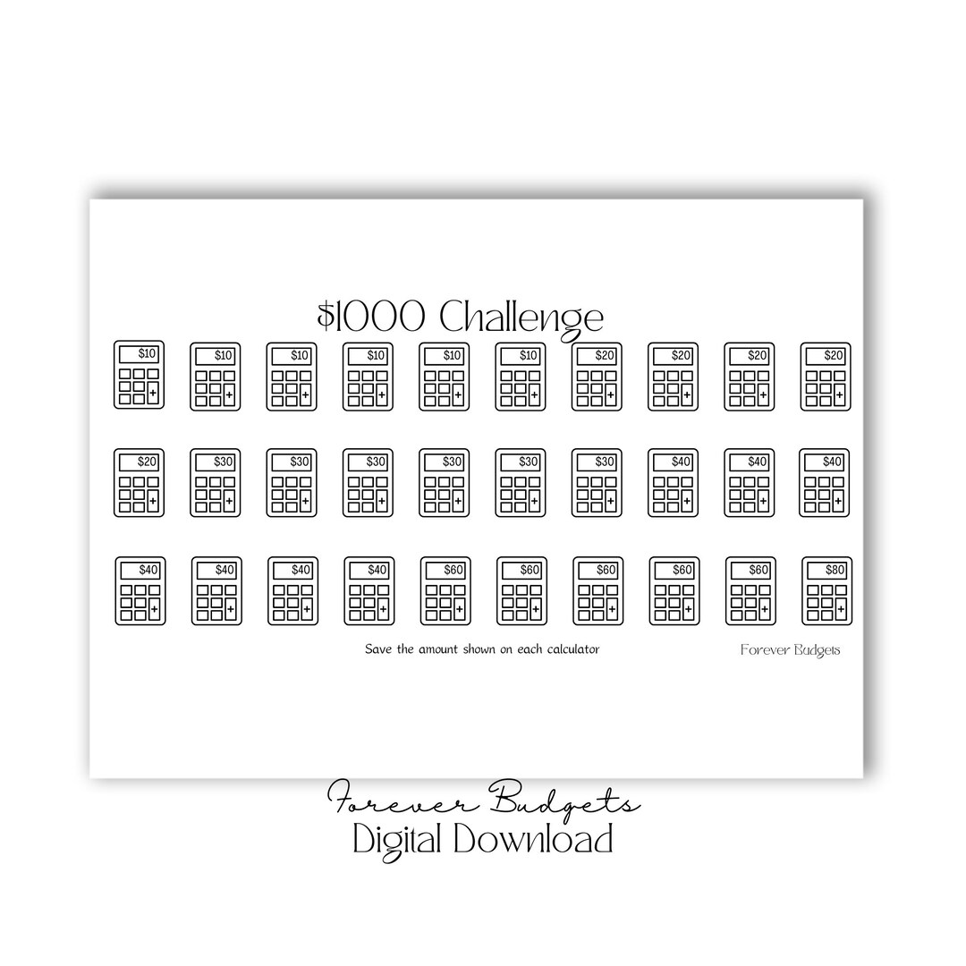 1K Calculator Savings Challenge/ Tracker (DIGITAL ONLY) - Etsy