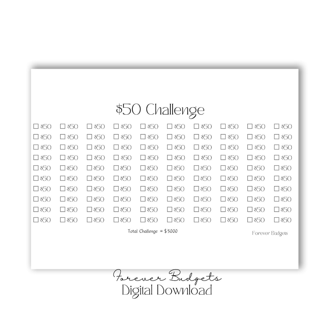 50 Dollar Savings Challenge/ Tracker (DIGITAL ONLY) - Etsy