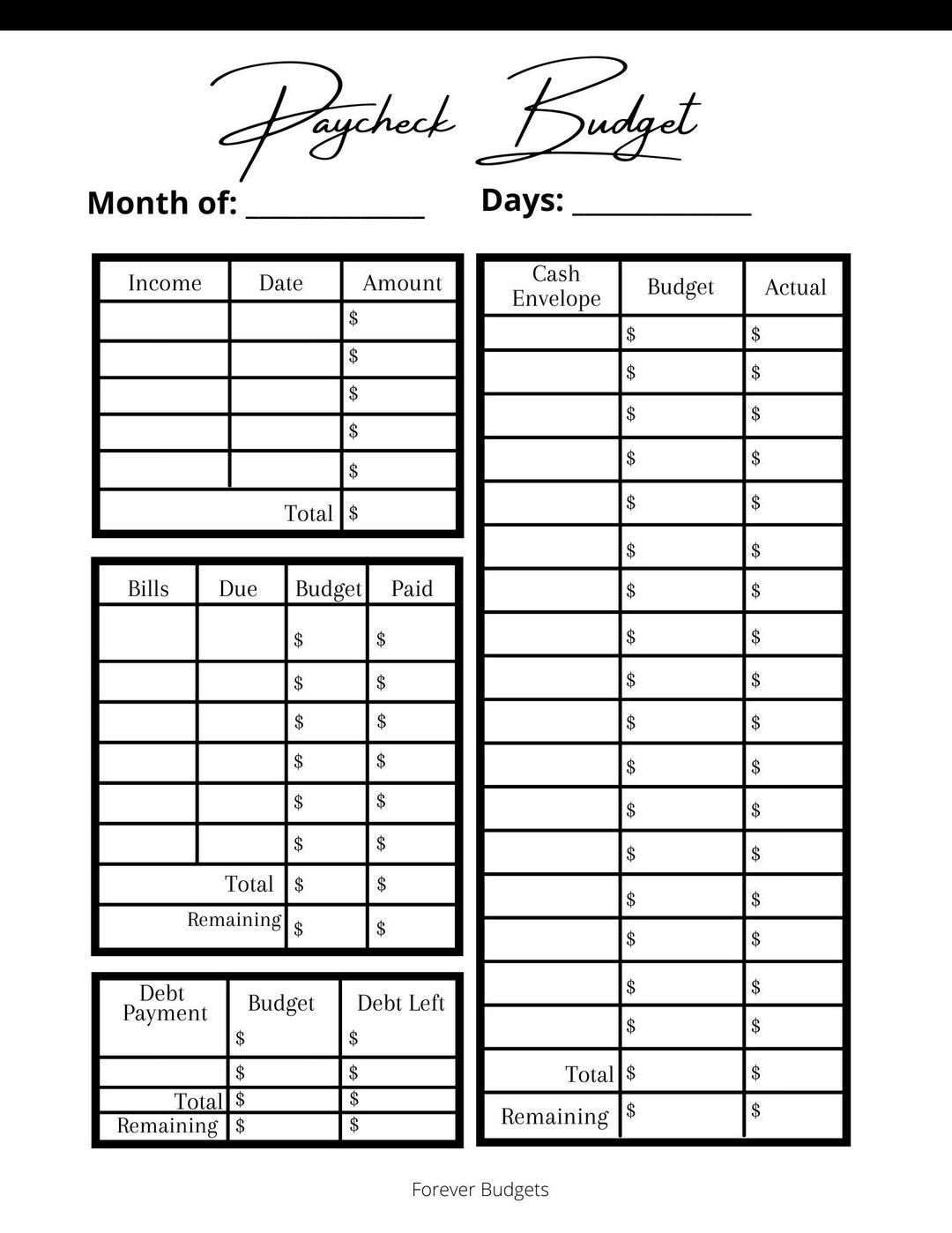 Paycheck Budget Breakdown Sheet (digital ONLY) - Etsy