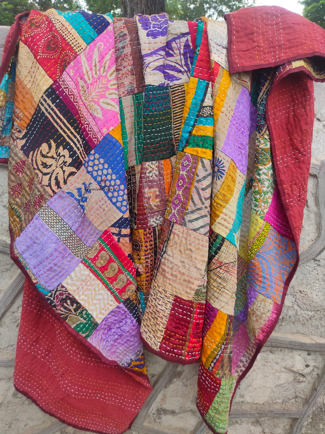 Bohemian Patchwork Quilt: Vintage Kantha, King Size Bedding - Etsy
