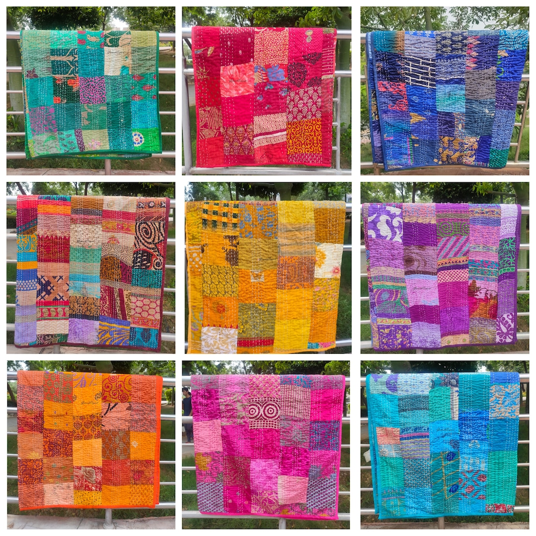 Bohemian Patchwork Quilt Kanthahandmade Vintage Quilts Boho King Size ...