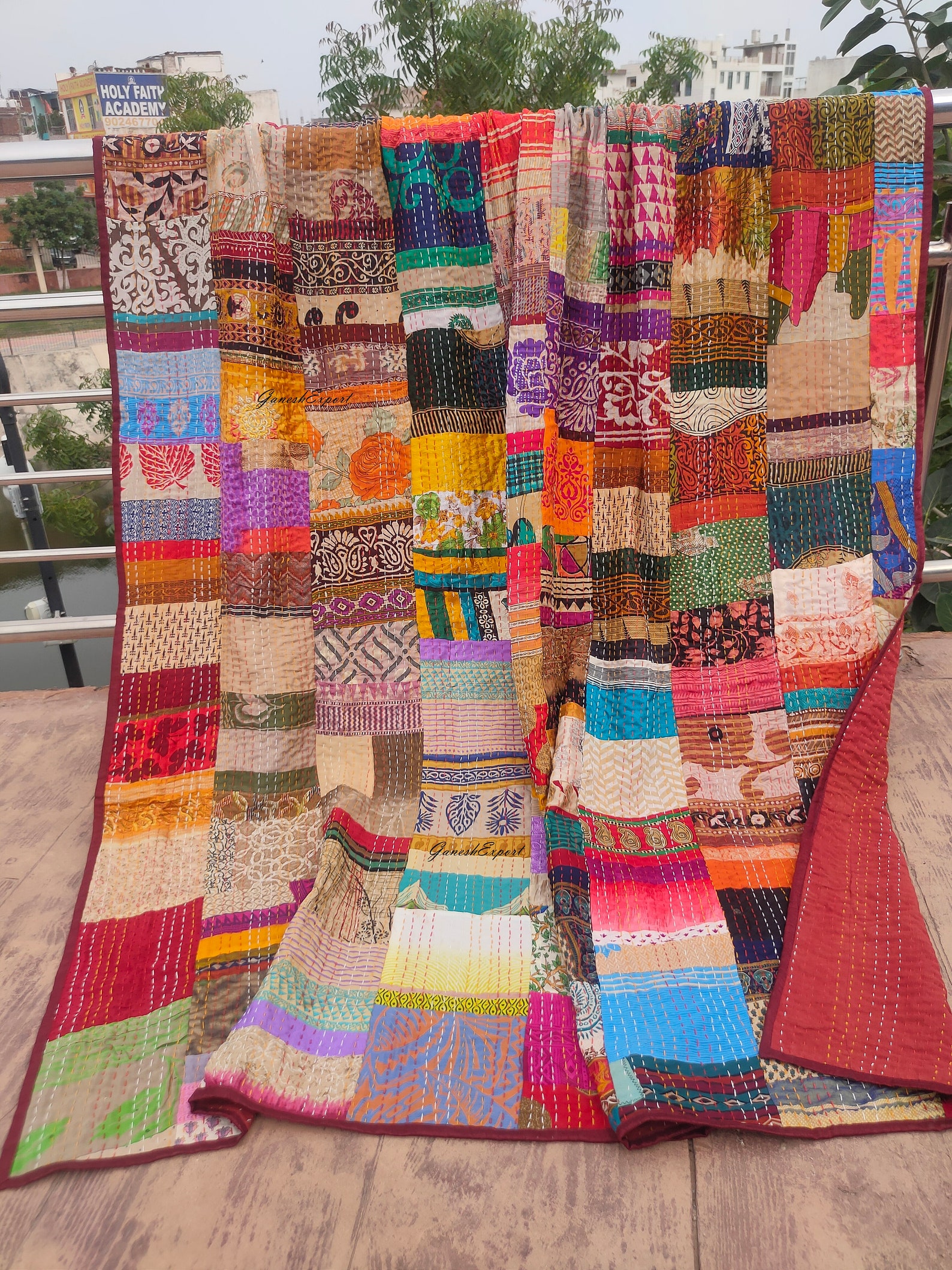 Boho Patchwork Kantha Quilt: Handmade Vintage Bedspread - Etsy