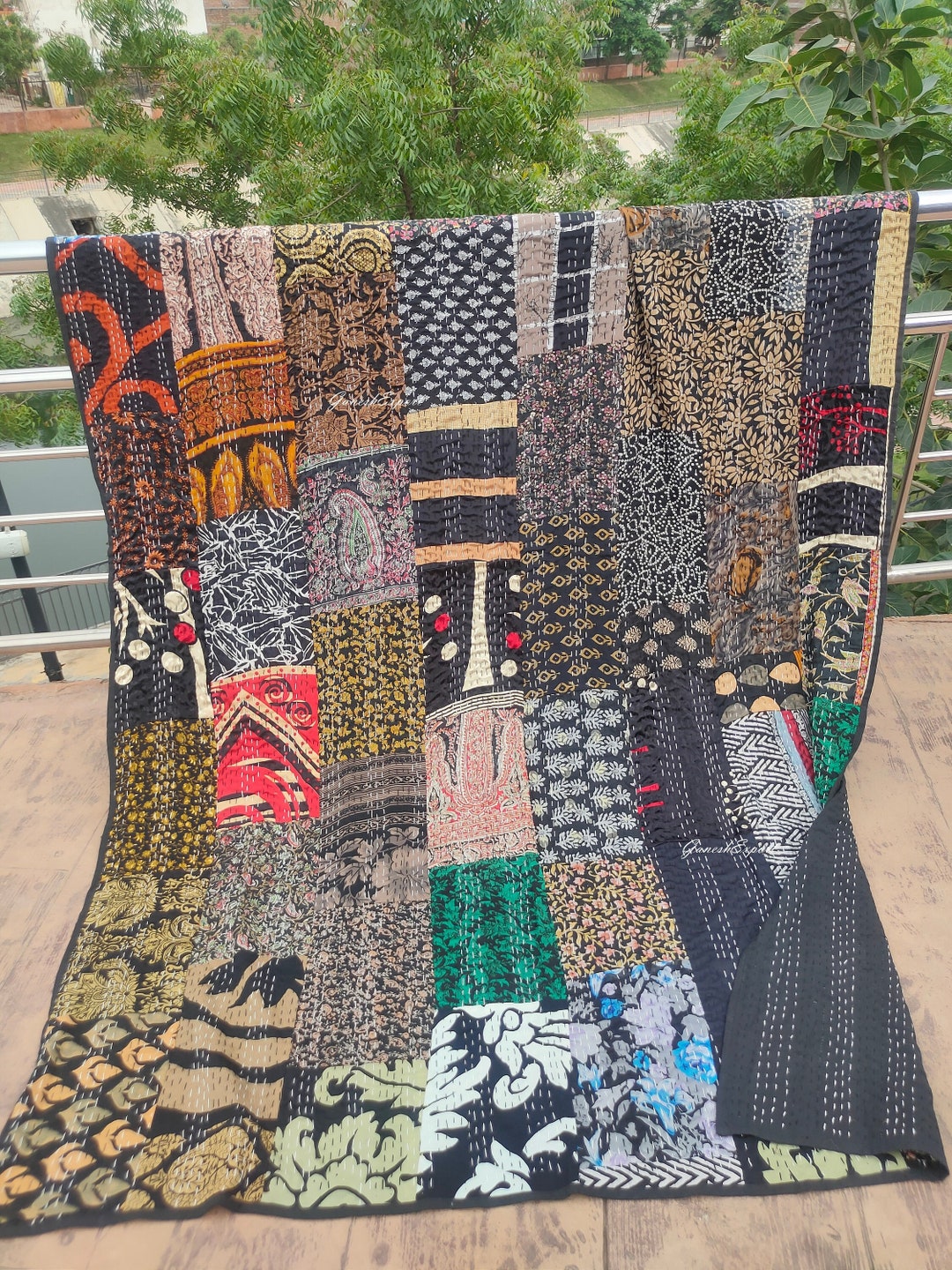 Boho Patchwork Kantha Quilt: Handmade Vintage Bedspread - Etsy