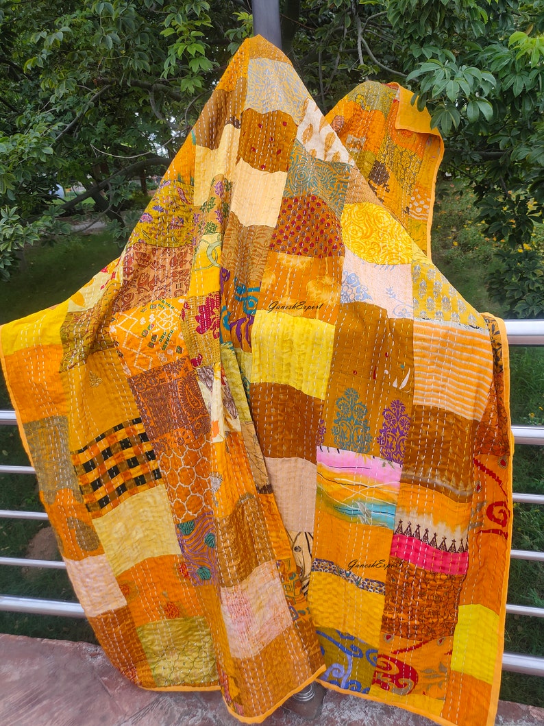 Handmade Patchwork Kantha Quilt – Vintage Boho Bedspread - Etsy Canada