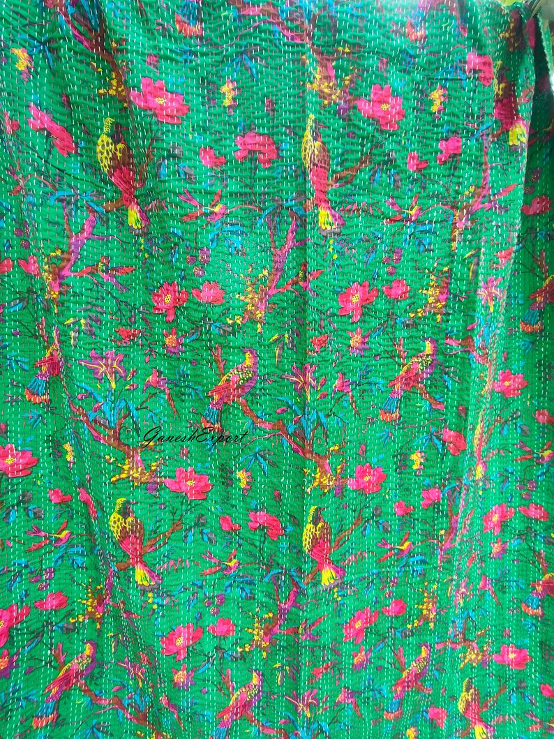 Handmade Bird Print Kantha Quilt: Reversible Indian Cotton Throw - Etsy