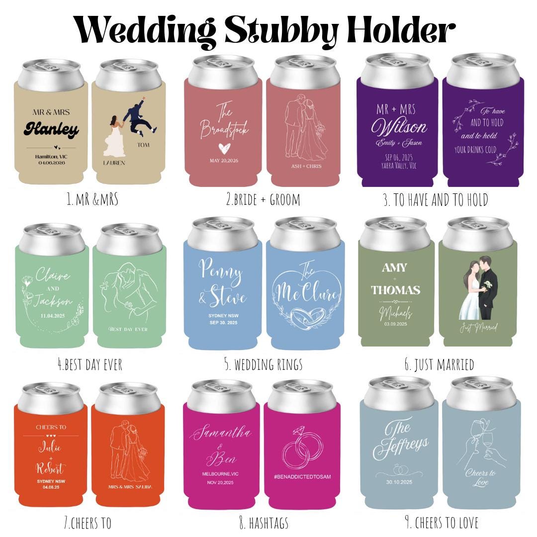Custom Stubby Holder|custom Wedding Stubby Holder|personalized Can Cooler|engagement Party Favor ...