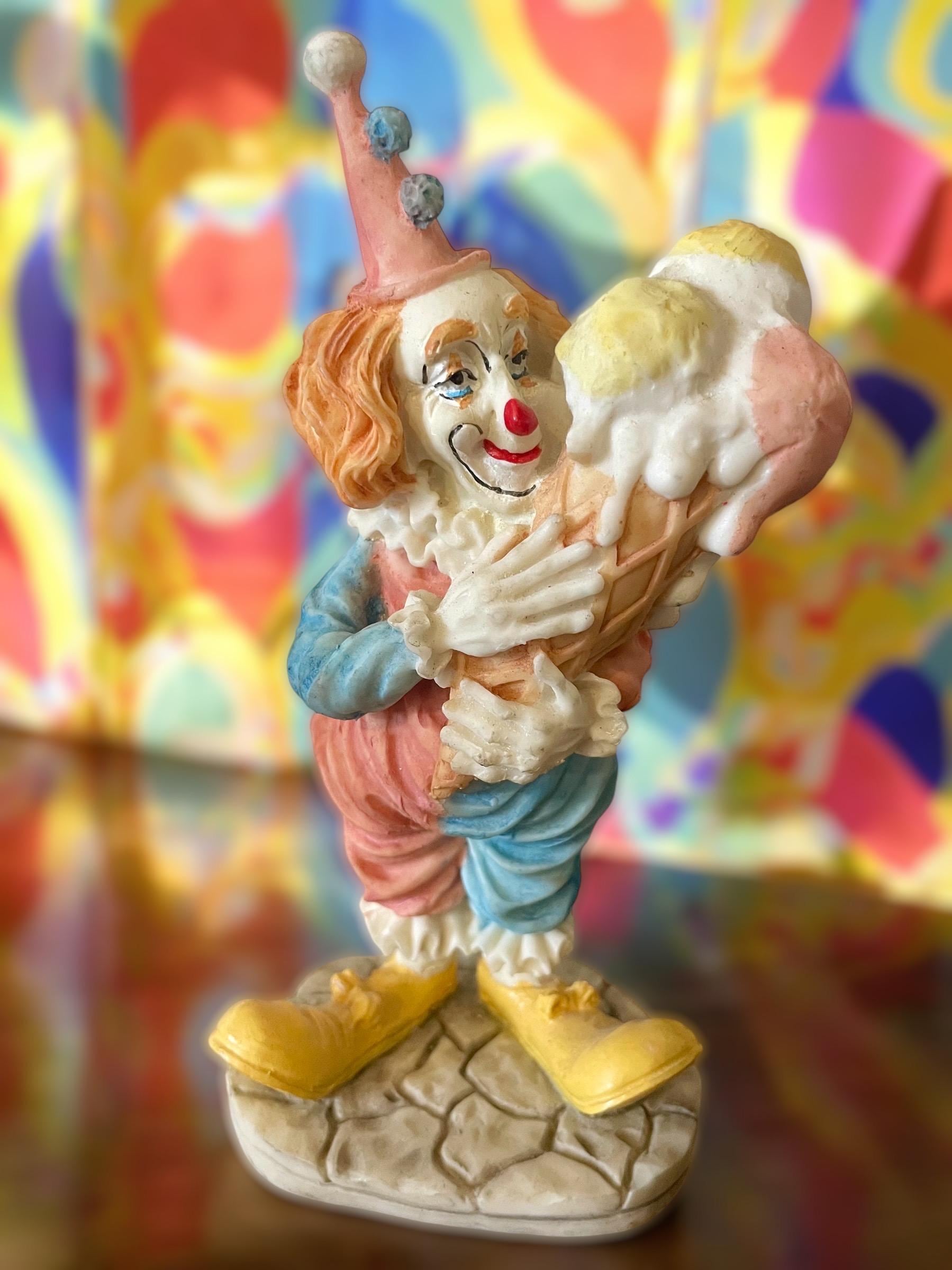 Vtg Handpainted Porcelain Bisque Clown Figurine With Ice Cream Cone ...