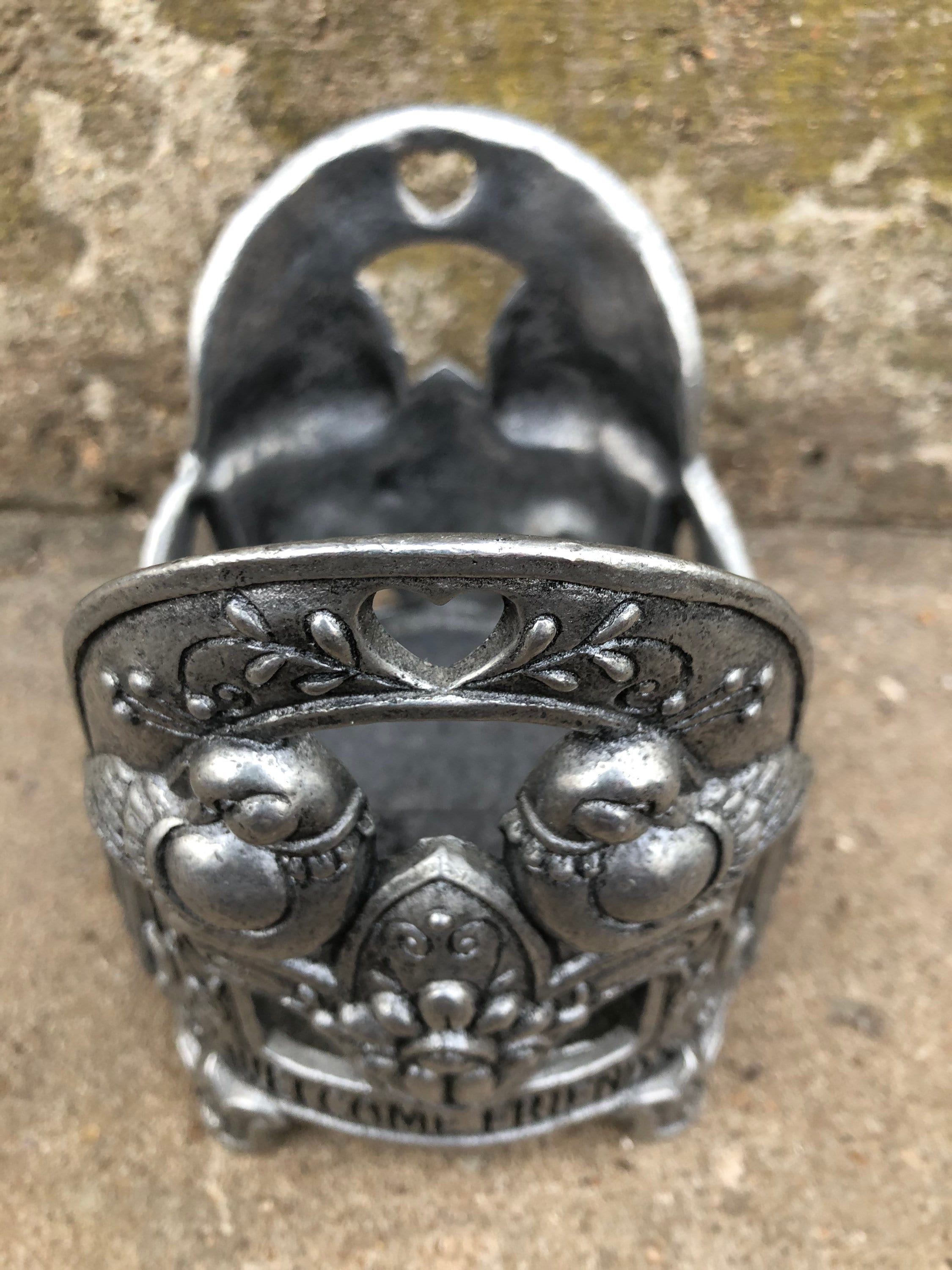 Vintage Carson Pewter Candle Holder With Peacocks and the Words Welcome ...