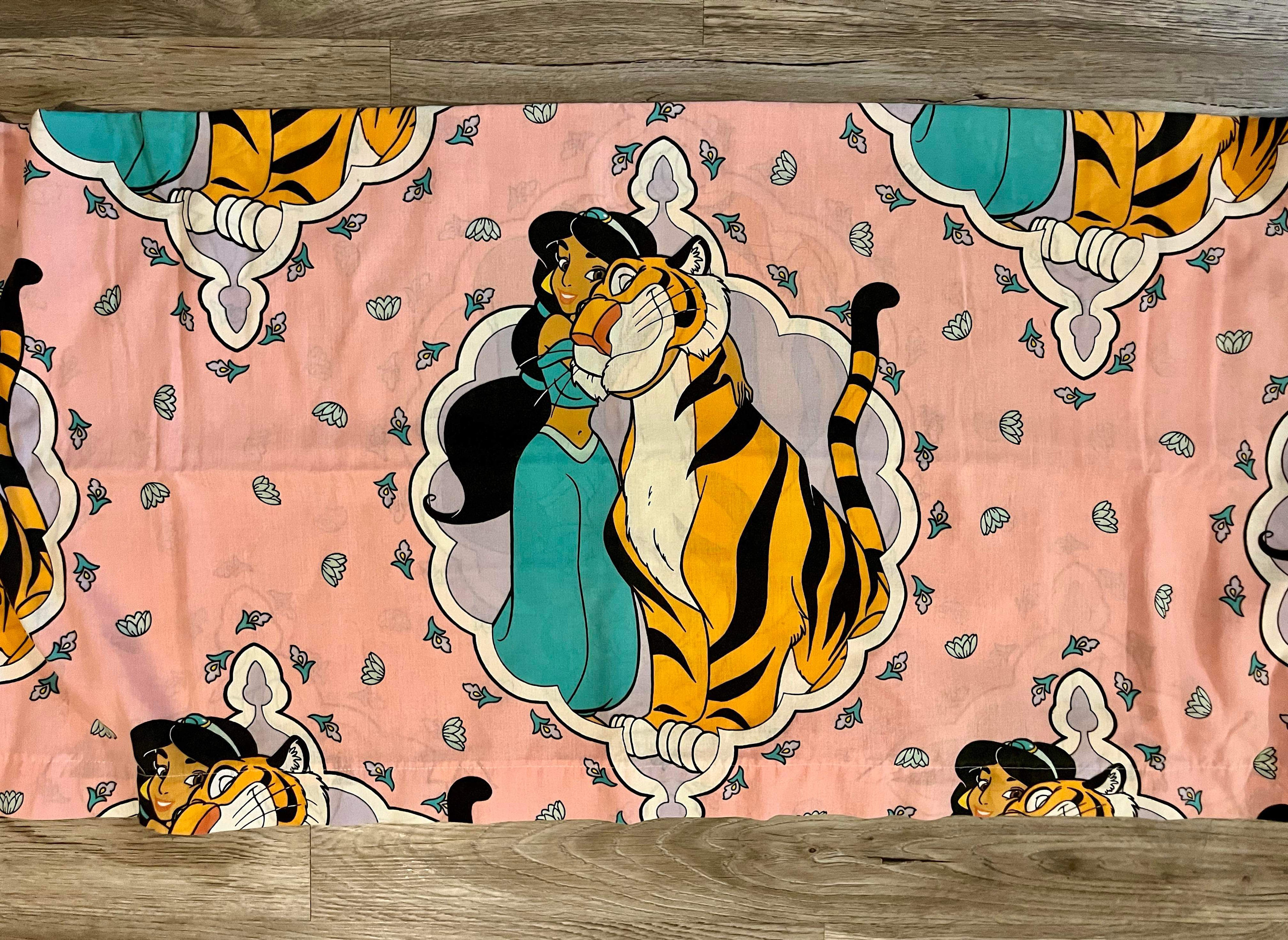 Vtg 90's Disney's Aladdin Jasmine and Rajah Twin Flat Sheet Kids ...