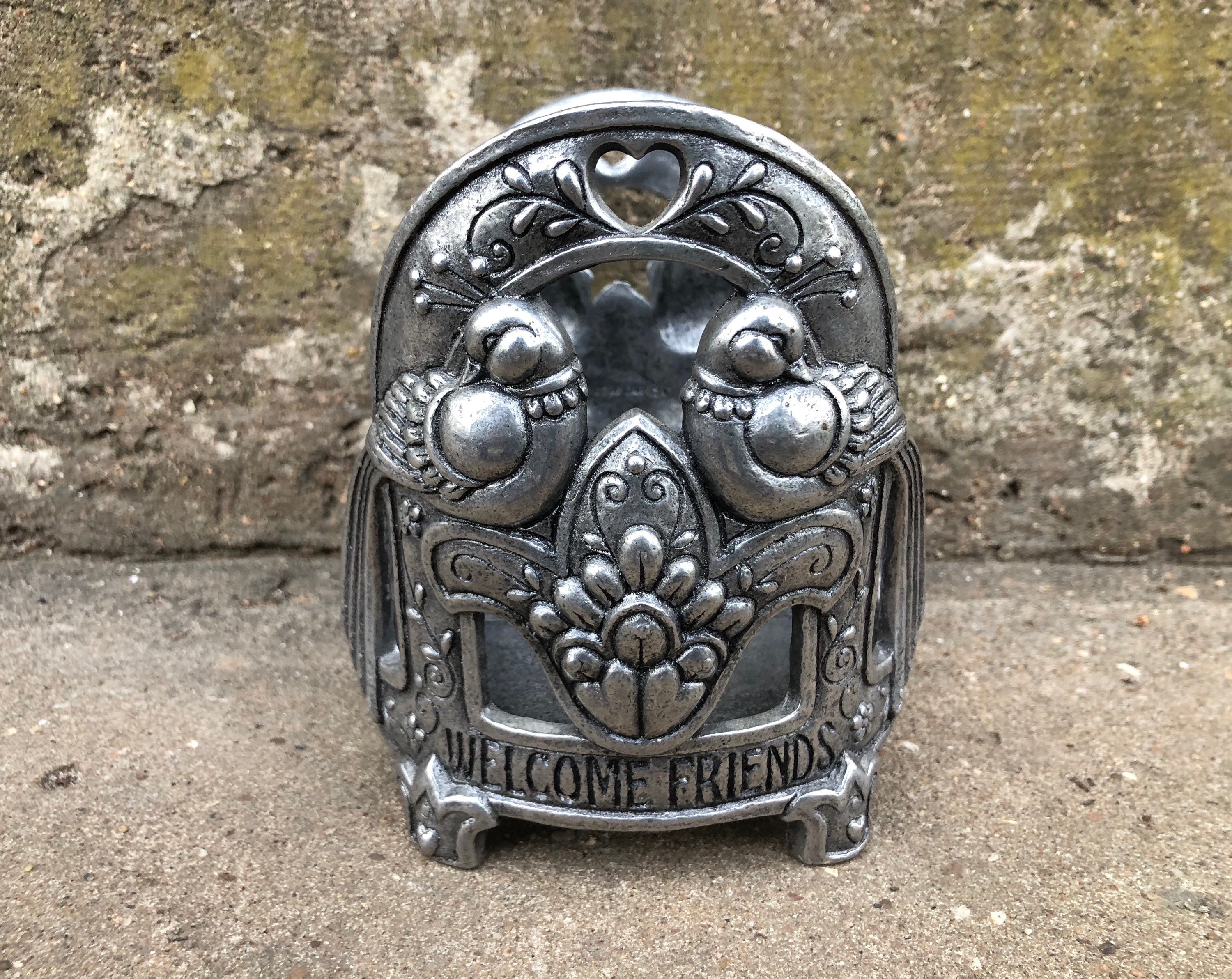 Vintage Carson Pewter Candle Holder With Peacocks and the Words Welcome ...