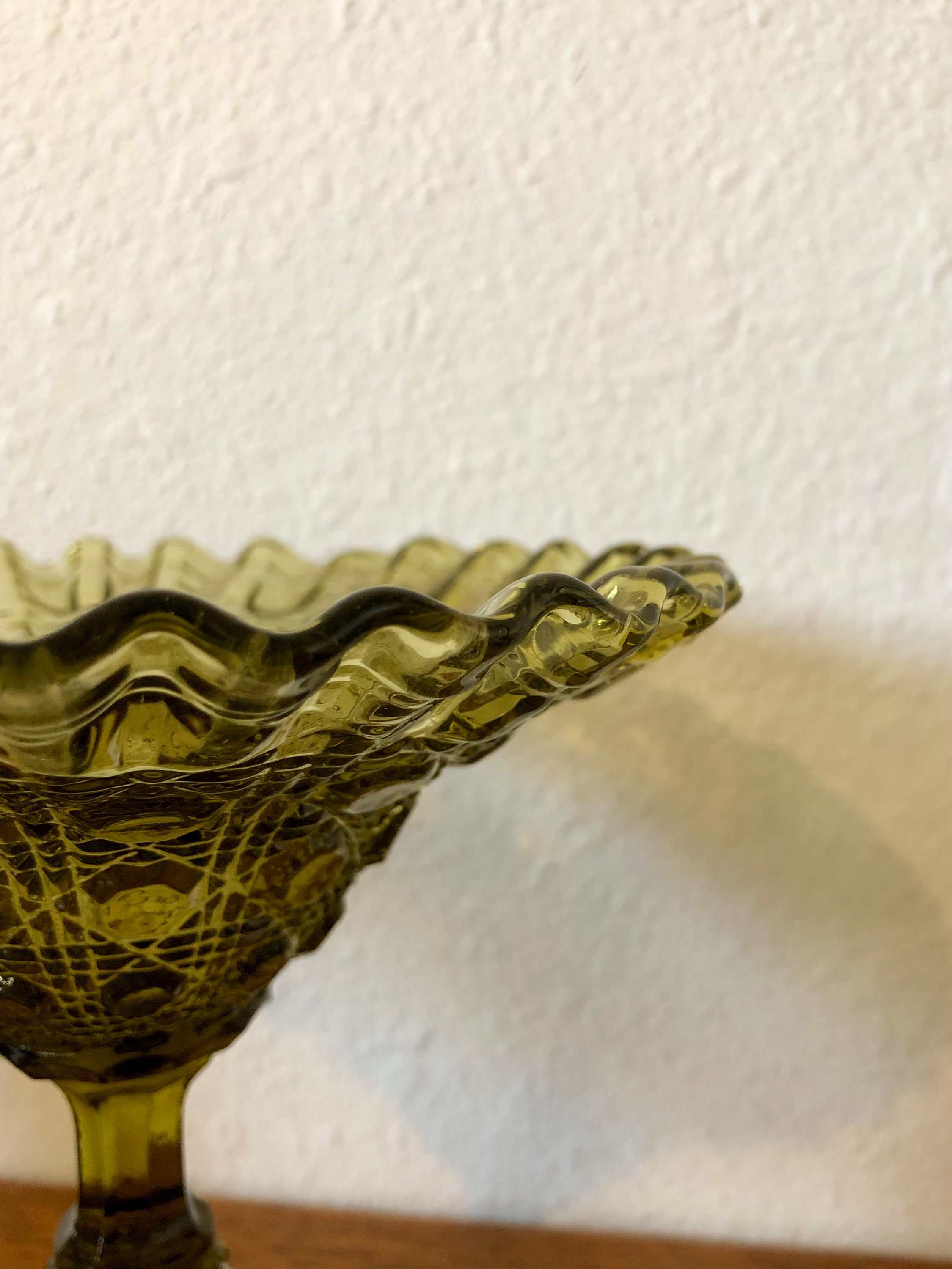 Avocado Green Fenton Button Glass Pedestal Candy Dish or Compote - Etsy