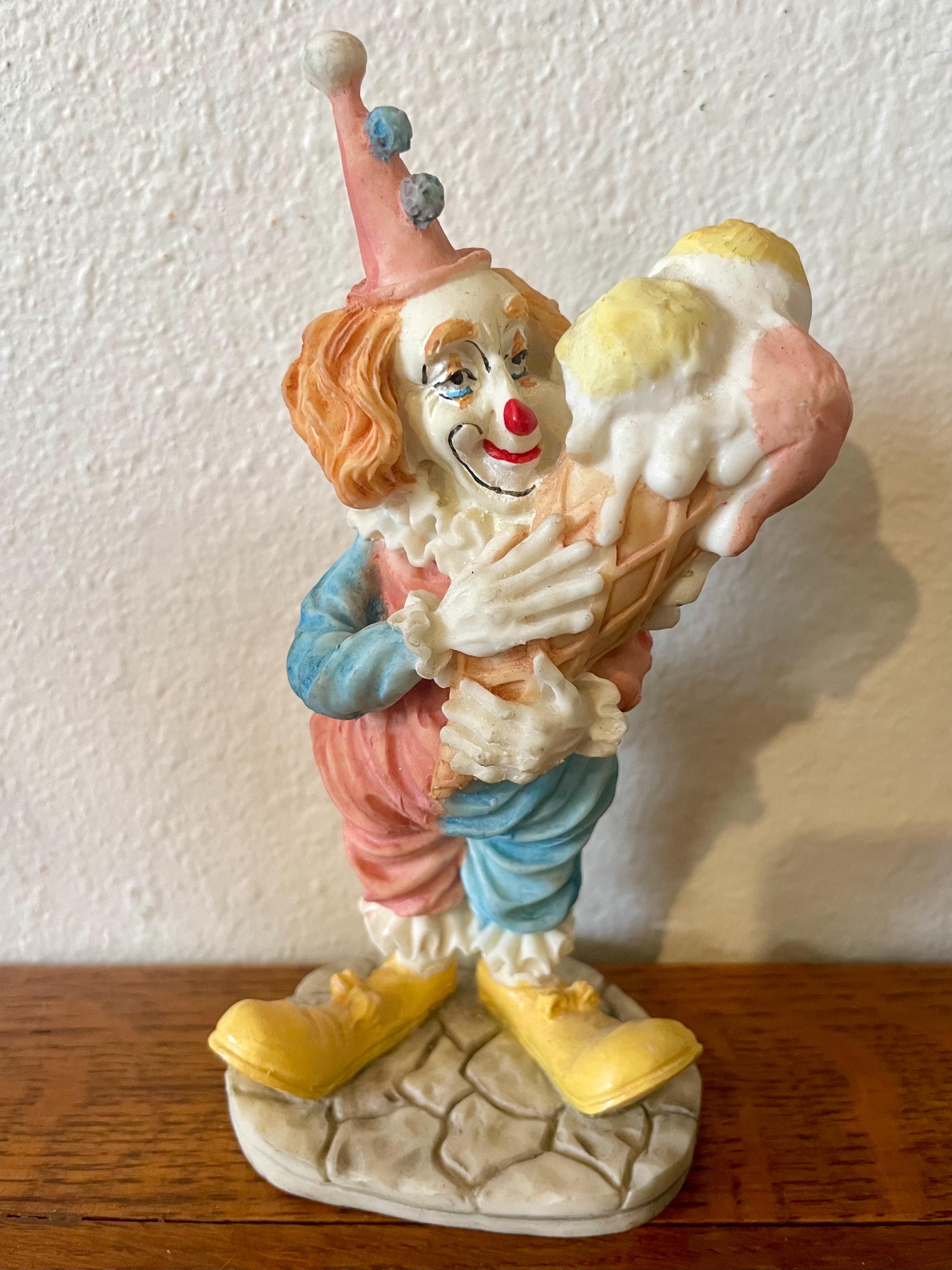 Vtg Handpainted Porcelain Bisque Clown Figurine With Ice Cream Cone ...