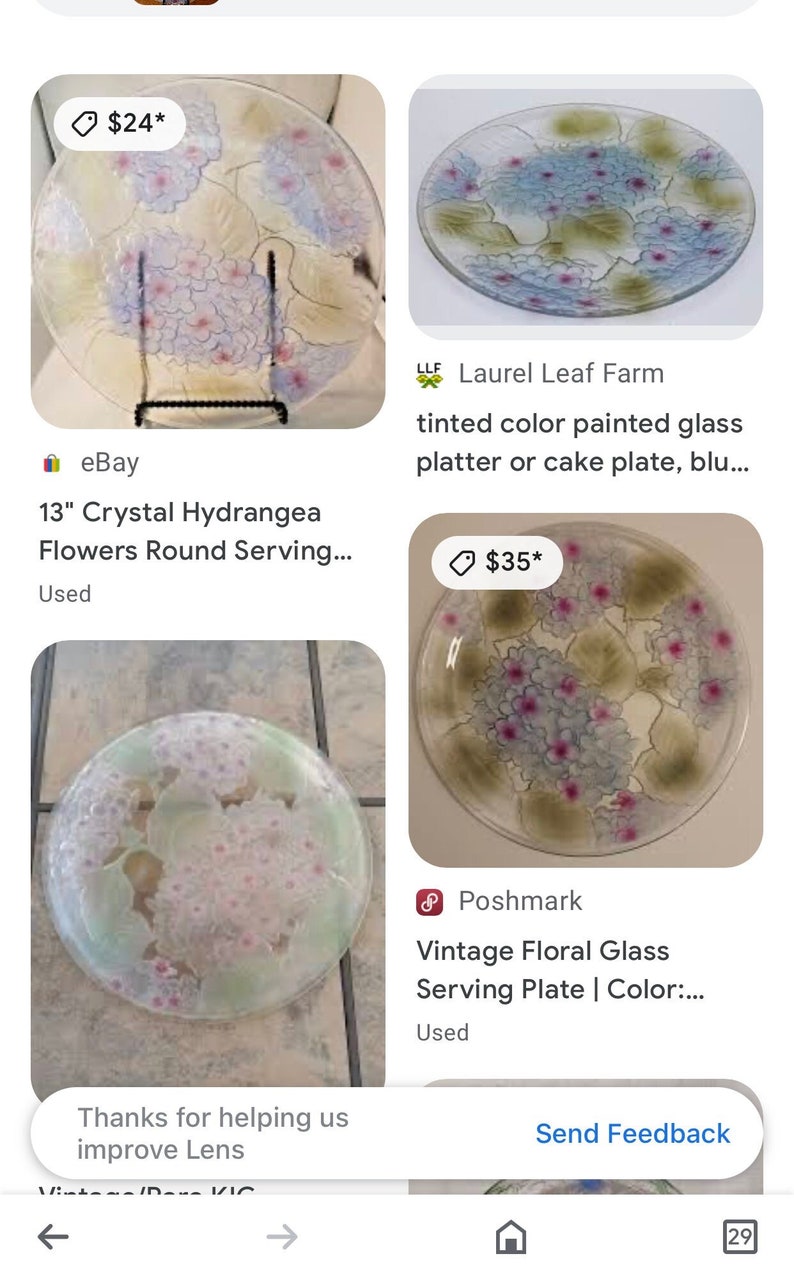 Vintage, 13" Crystal Plate With Hydrangea Flowers, Round Serving ...