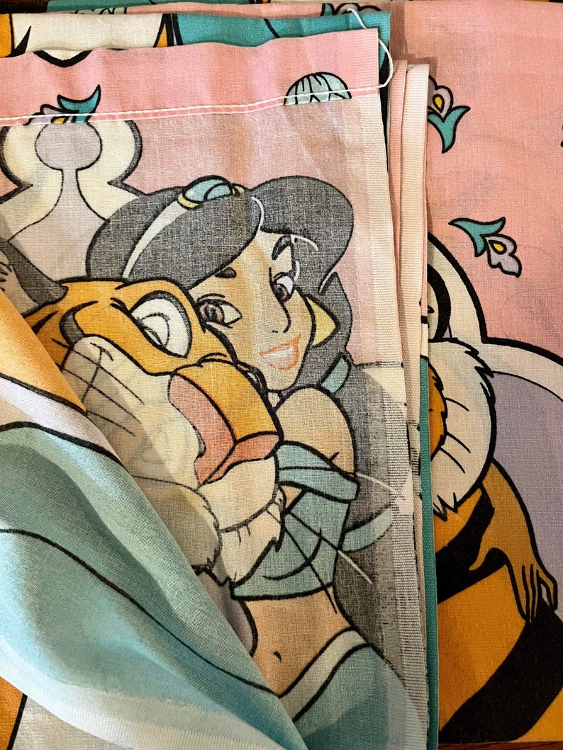Vtg 90's Disney's Aladdin Jasmine and Rajah Twin Flat Sheet Kids ...