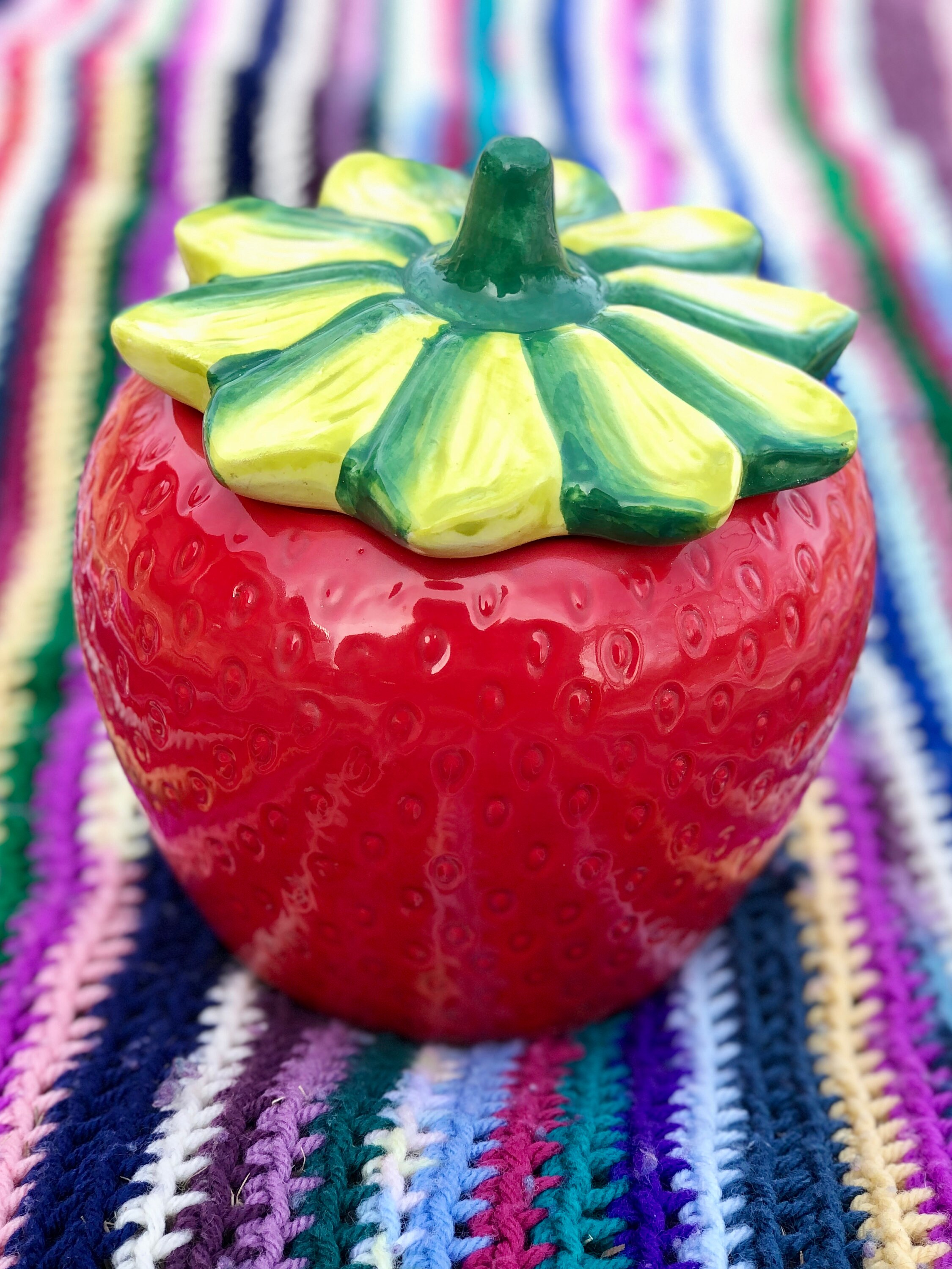Red Ceramic Strawberry Cookie Jar Fruit Cottage Core Kitchen Decor ...