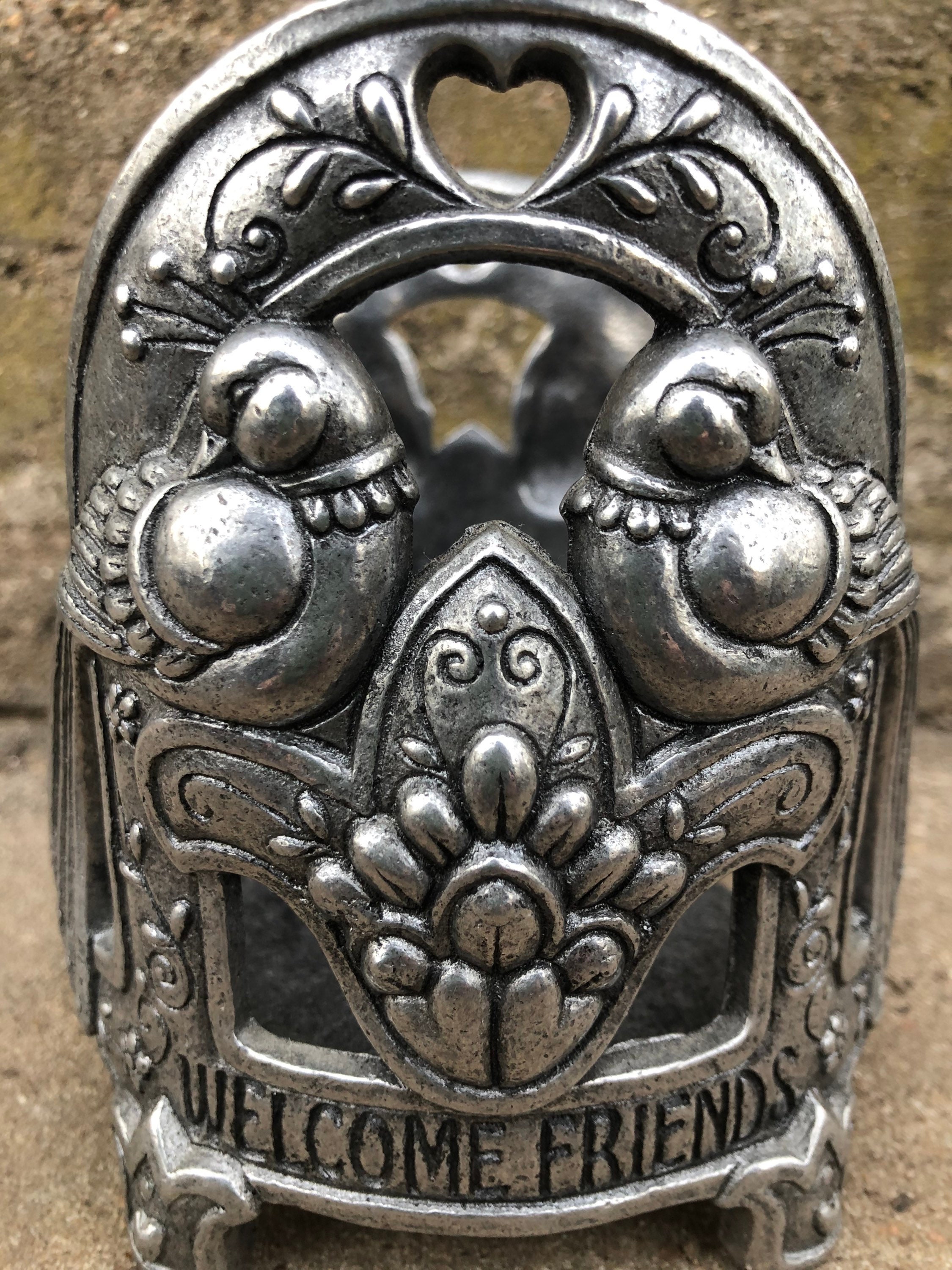 Vintage Carson Pewter Candle Holder With Peacocks and the Words Welcome ...