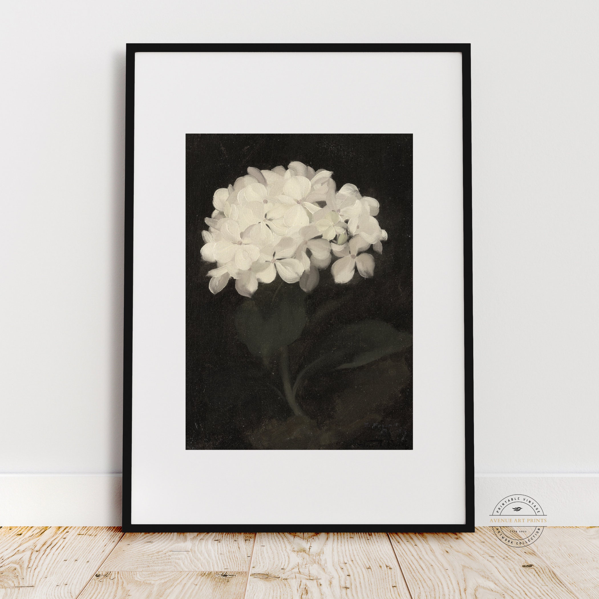 White Hydrangea Vintage Art Print Digital Download Antique Floral Oil ...