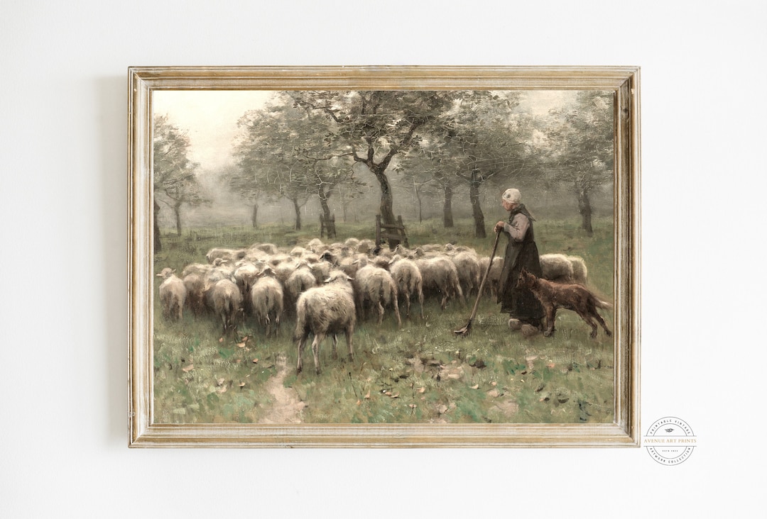 Shepherdess Country Landscape Art Print Digital Download Farmhouse ...