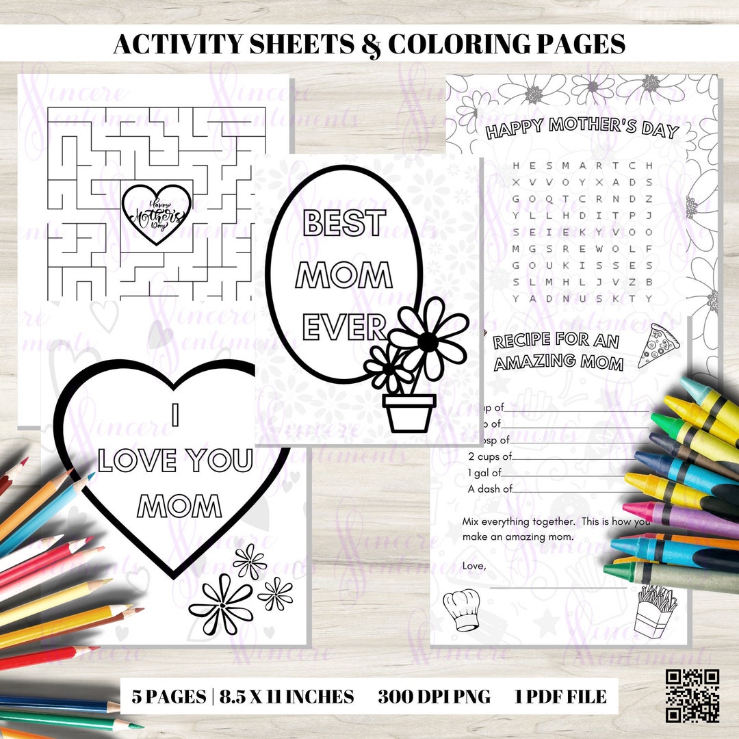 Mother's Day Printable Activity & Coloring Pages - Etsy