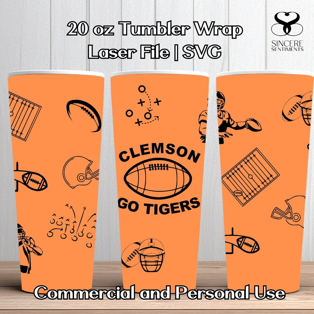 20 Oz Tumbler Clemson Football Engravable Tumbler Wrap Football Season Tumbler Wrap SVG Tumbler ...