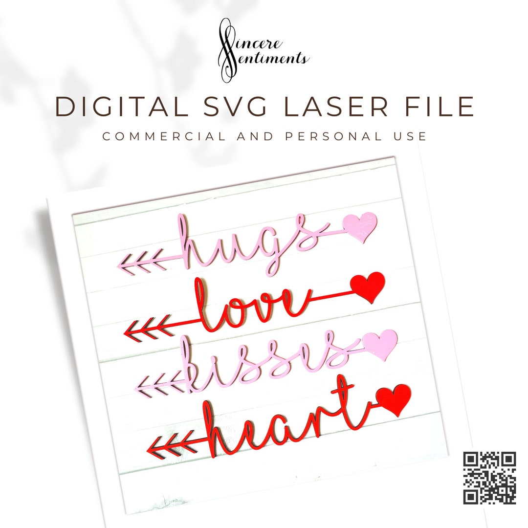 SVG Valentines Arrows Love Kisses Hugs Heart Wooden Word JPG PNG - Etsy