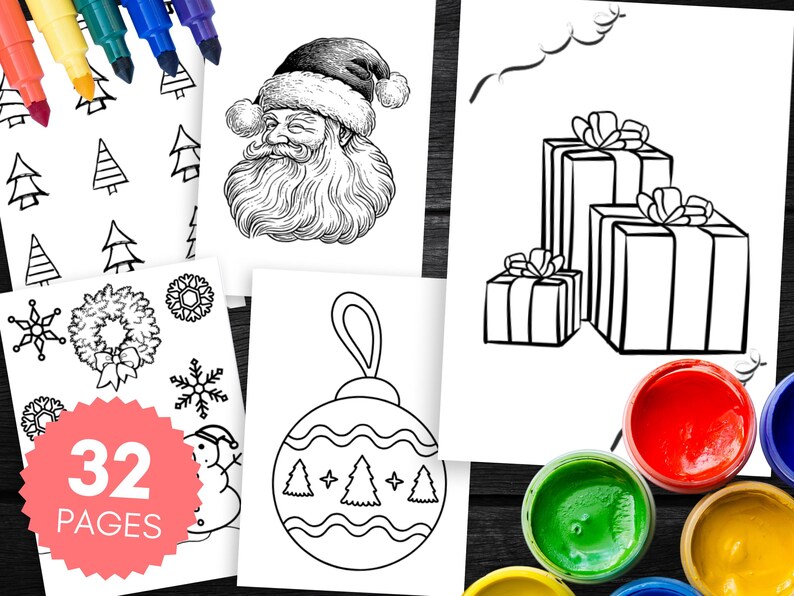 32 Kids Christmas Coloring Pages Bundle, Printable, Santa, Snowmen ...