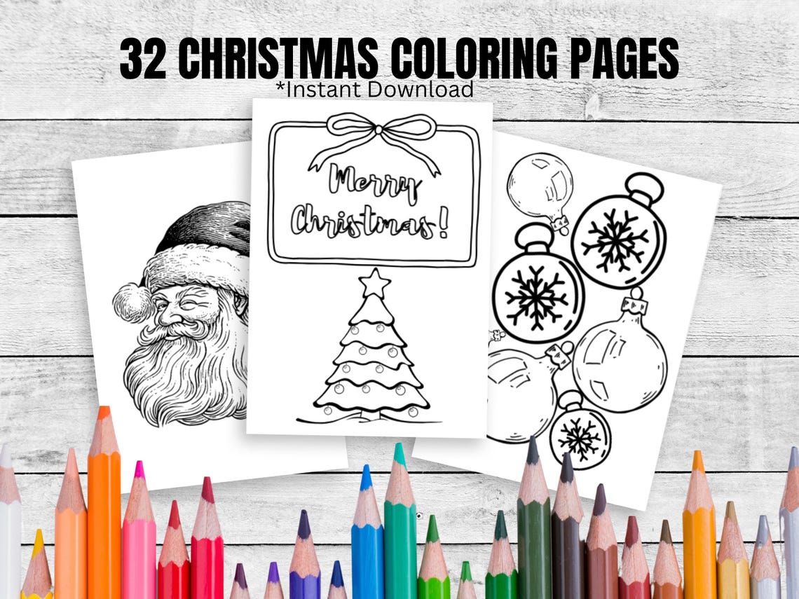 32 Kids Christmas Coloring Pages Bundle, Printable, Santa, Snowmen ...
