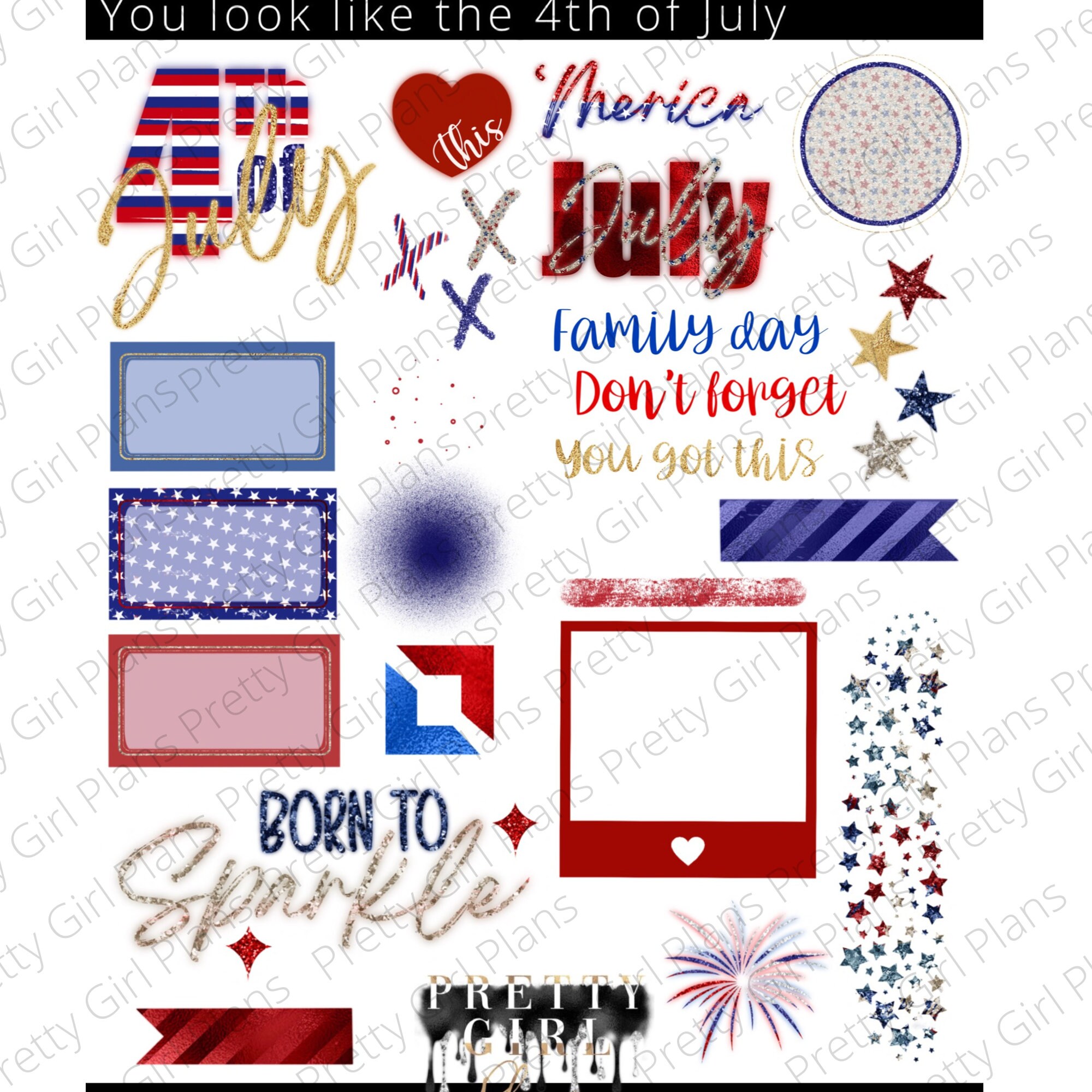 Fourth of July Collection by Pretty Girl Plans,digital Planner Stickers ...