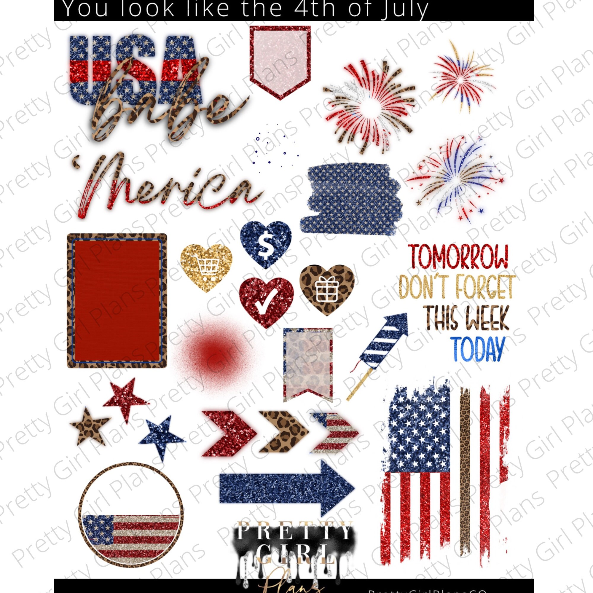 Fourth of July Collection by Pretty Girl Plans,digital Planner Stickers ...