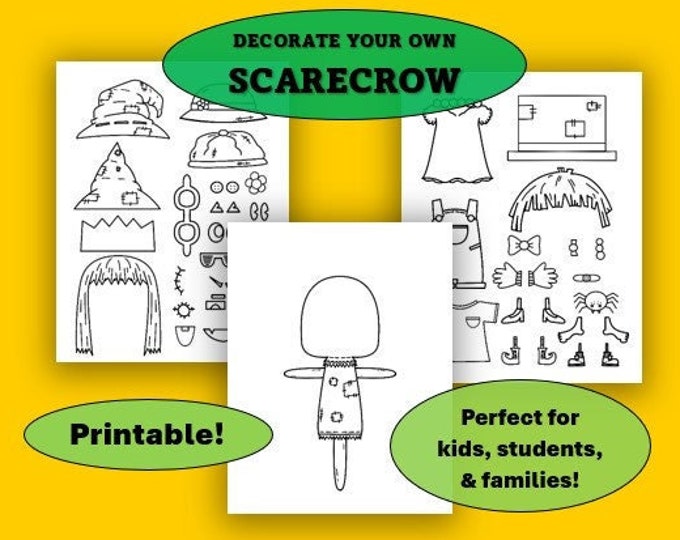 Printable Scarecrow Coloring Craft: Fall DIY Activity (digital Download ...
