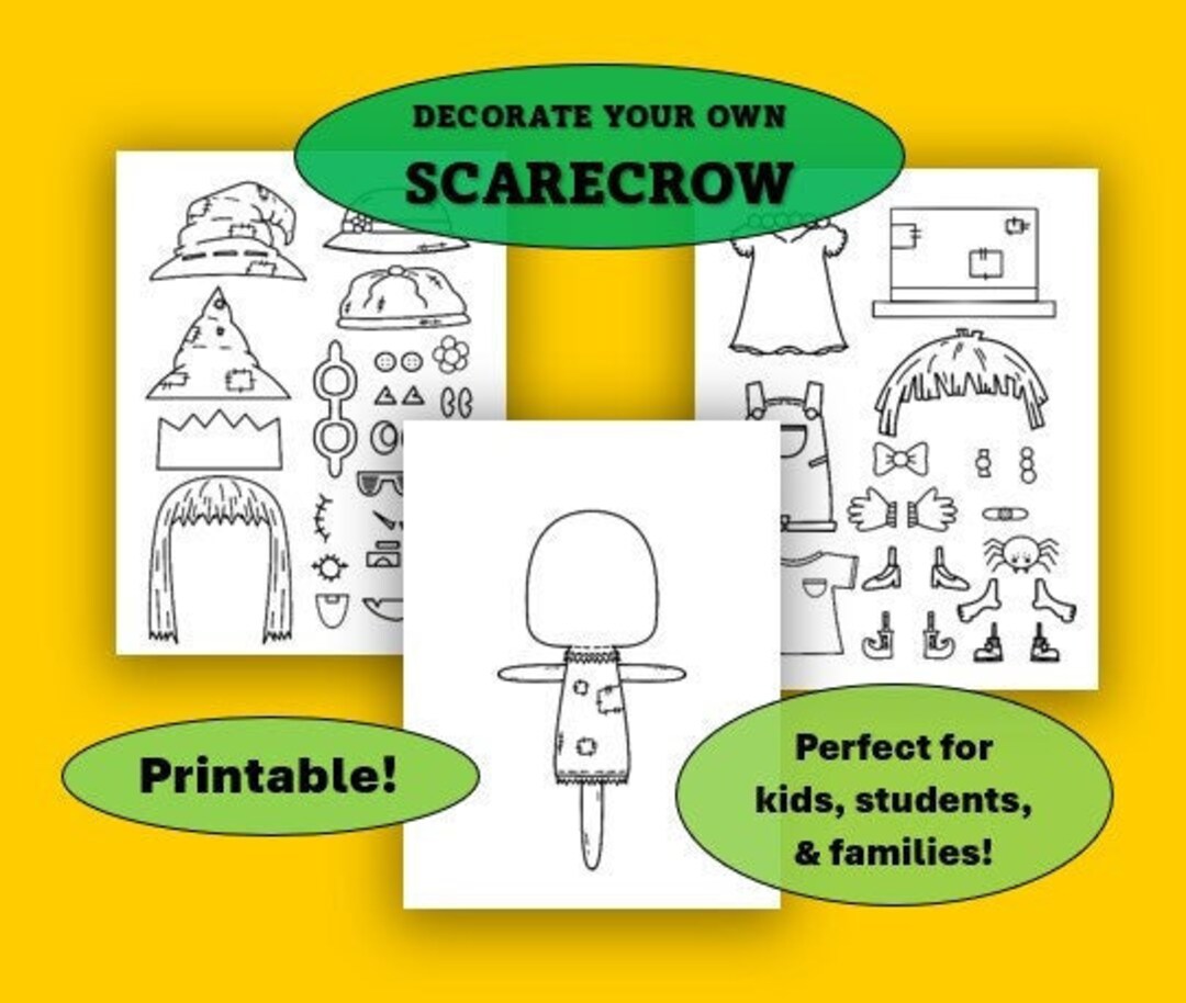 Printable Scarecrow Coloring Craft: Fall DIY Activity (digital Download ...