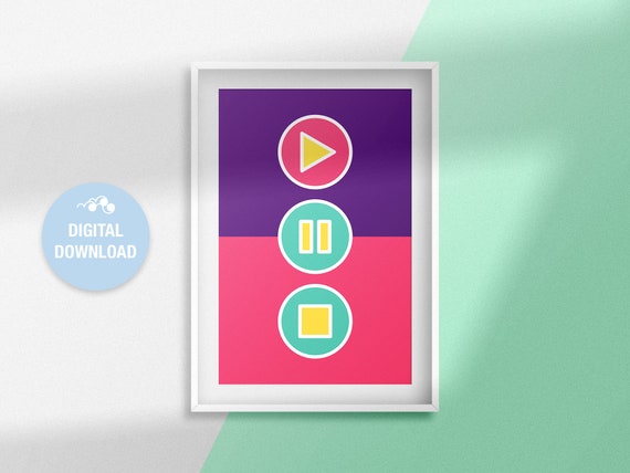 Play Pause Stop Buttons Retro Poster Printable Colorful - Etsy