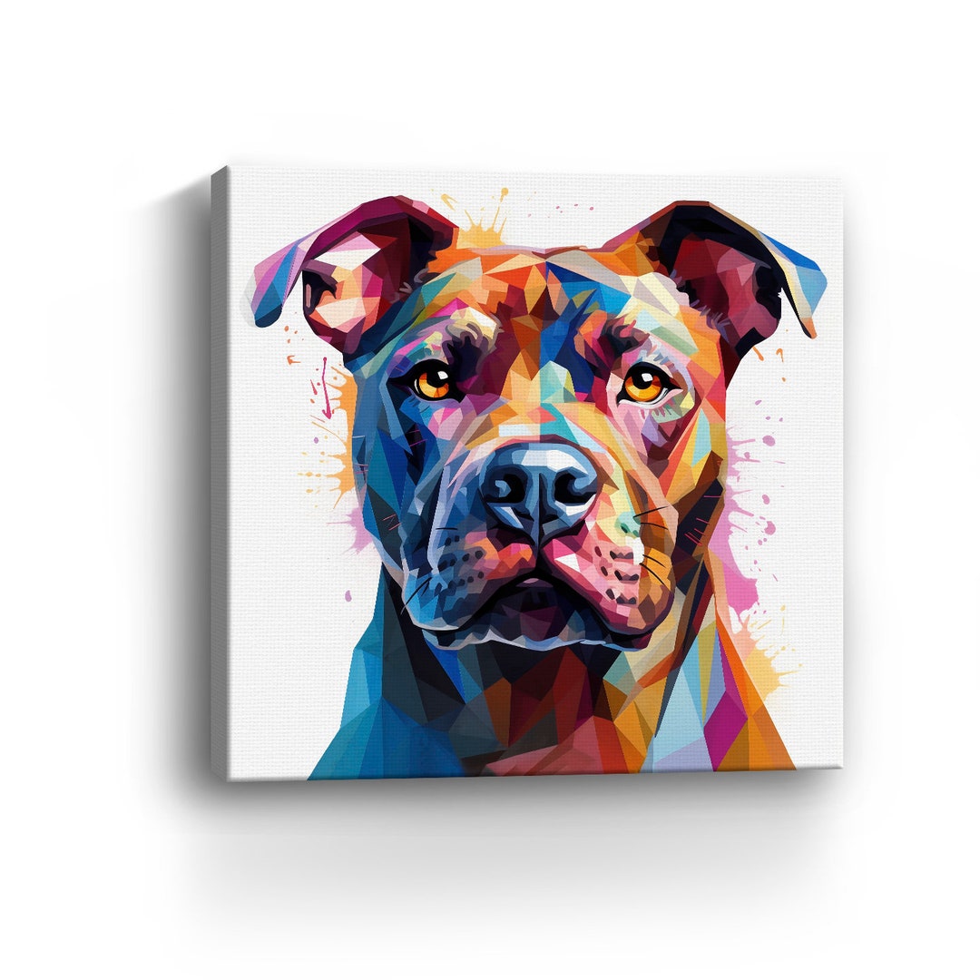 Vibrant Polygonal Pit Bull Canvas Art: Modern Colorful Abstract Dog ...