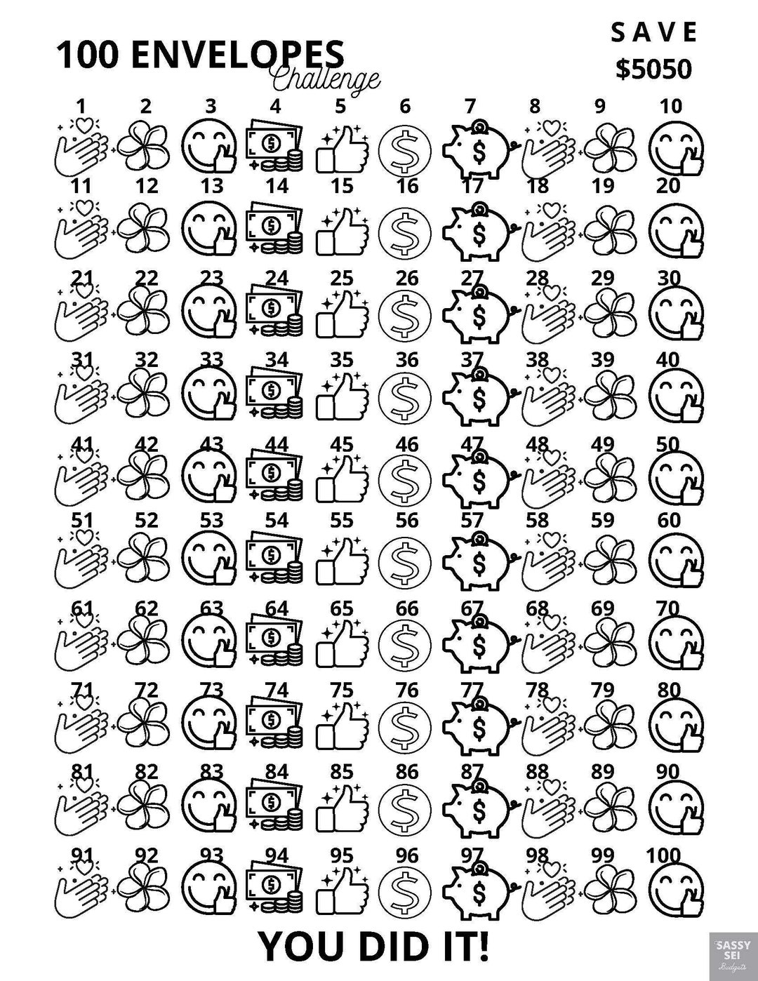 100 Envelope Challenge / Save 5050 / Savings Challenge / Digital ...