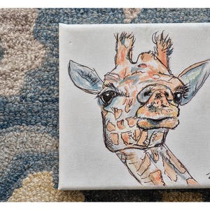 Original Hand Painted Watercolor Giraffe Painting, 6x6 Inch Canvas Art ...
