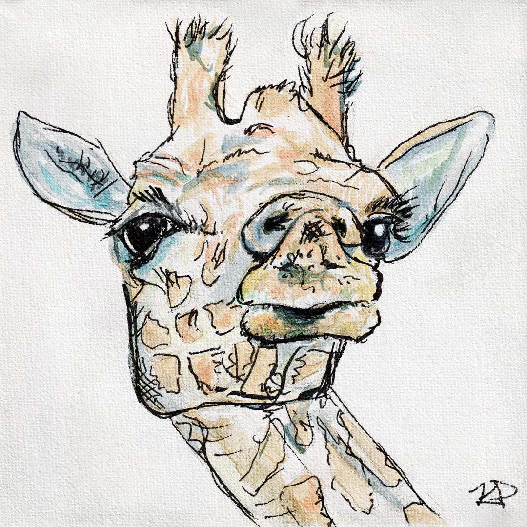 Original Hand Painted Watercolor Giraffe Painting, 6x6 Inch Canvas Art ...