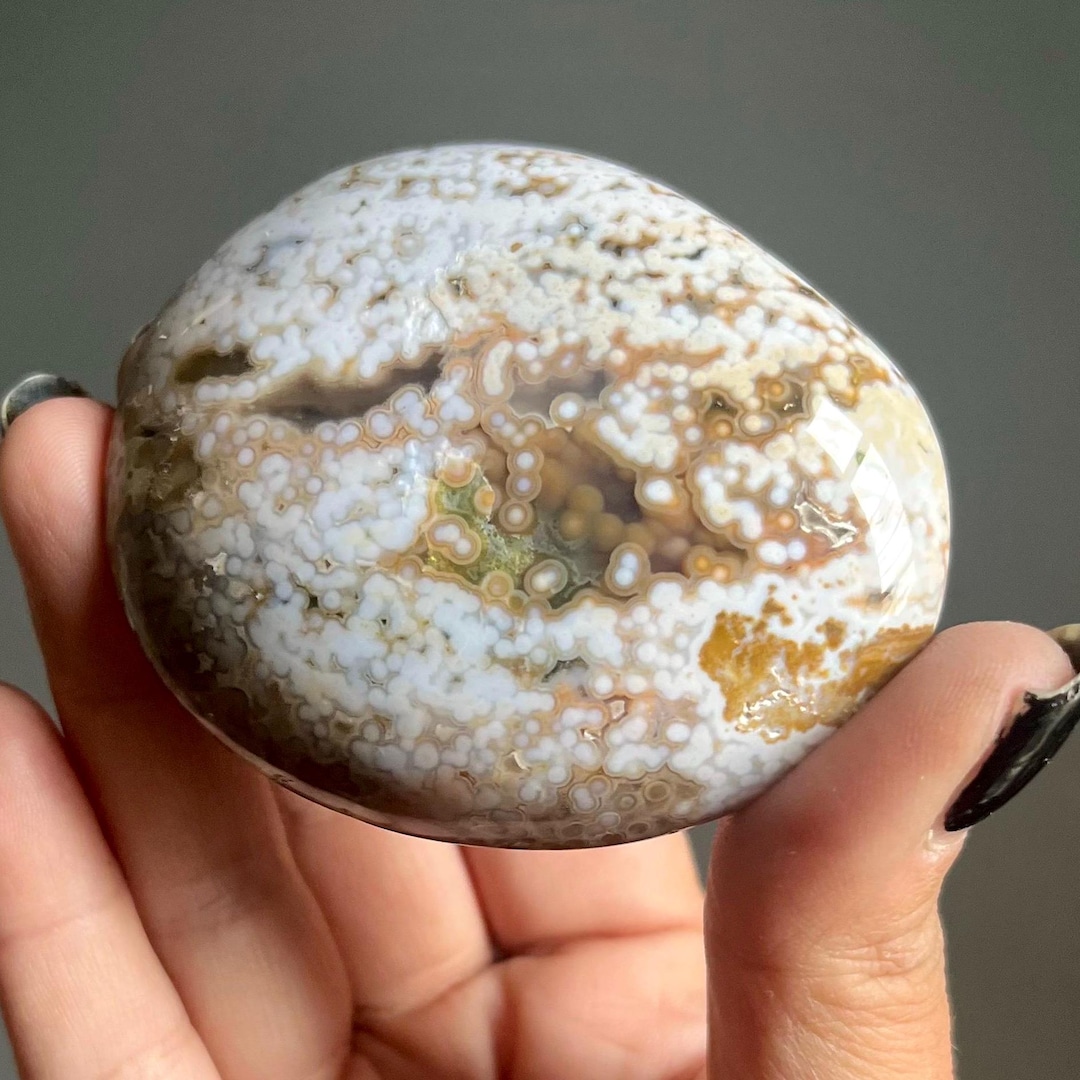 8th Vein Ocean Jasper Crystal Palm Stone | High Grade Orbicular Jasper ...