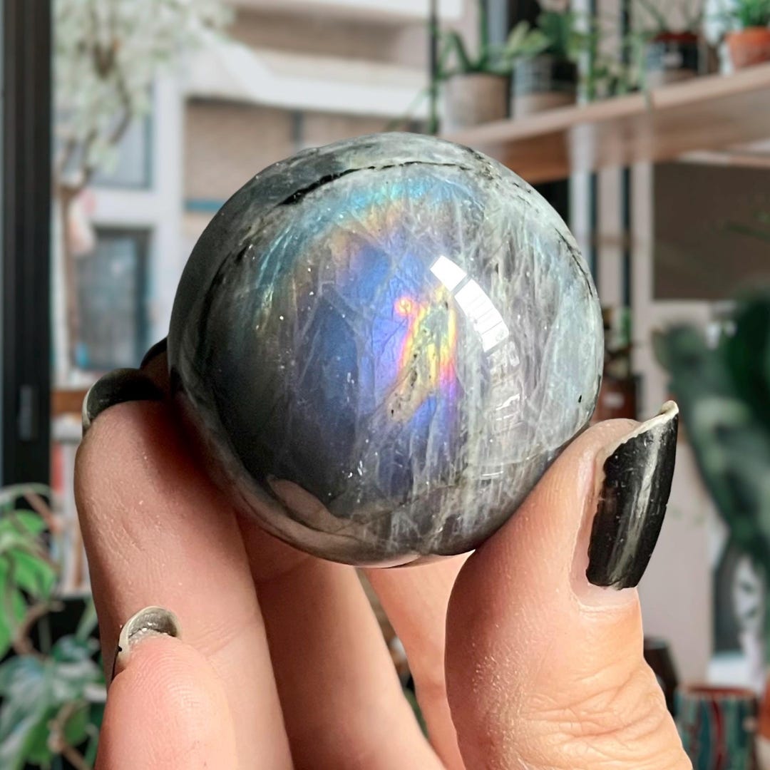Rainbow Labradorite Moonstone Crystal Sphere | Green Tourmaline ...