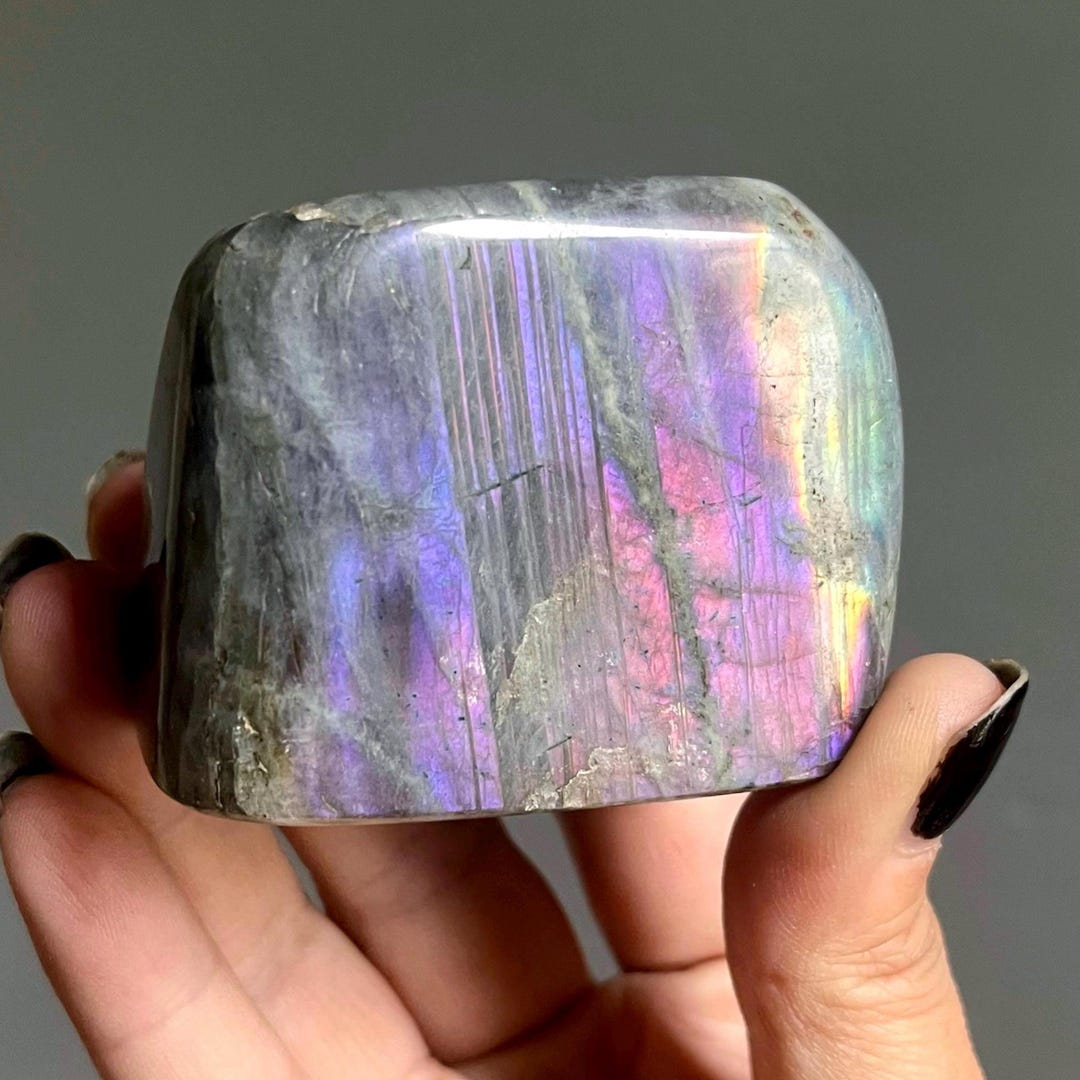 Rare White Labradorite Moonstone Crystal Freeform + Green Tourmaline ...