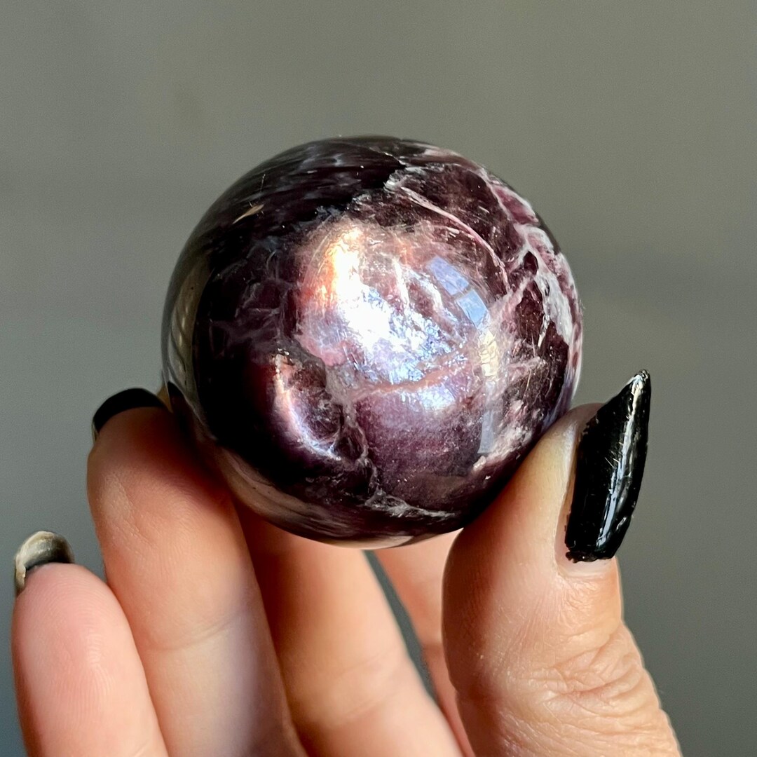 High Flash Gem Lepidolite Sphere: Red Lithium, Purple Mica, Rainbow ...
