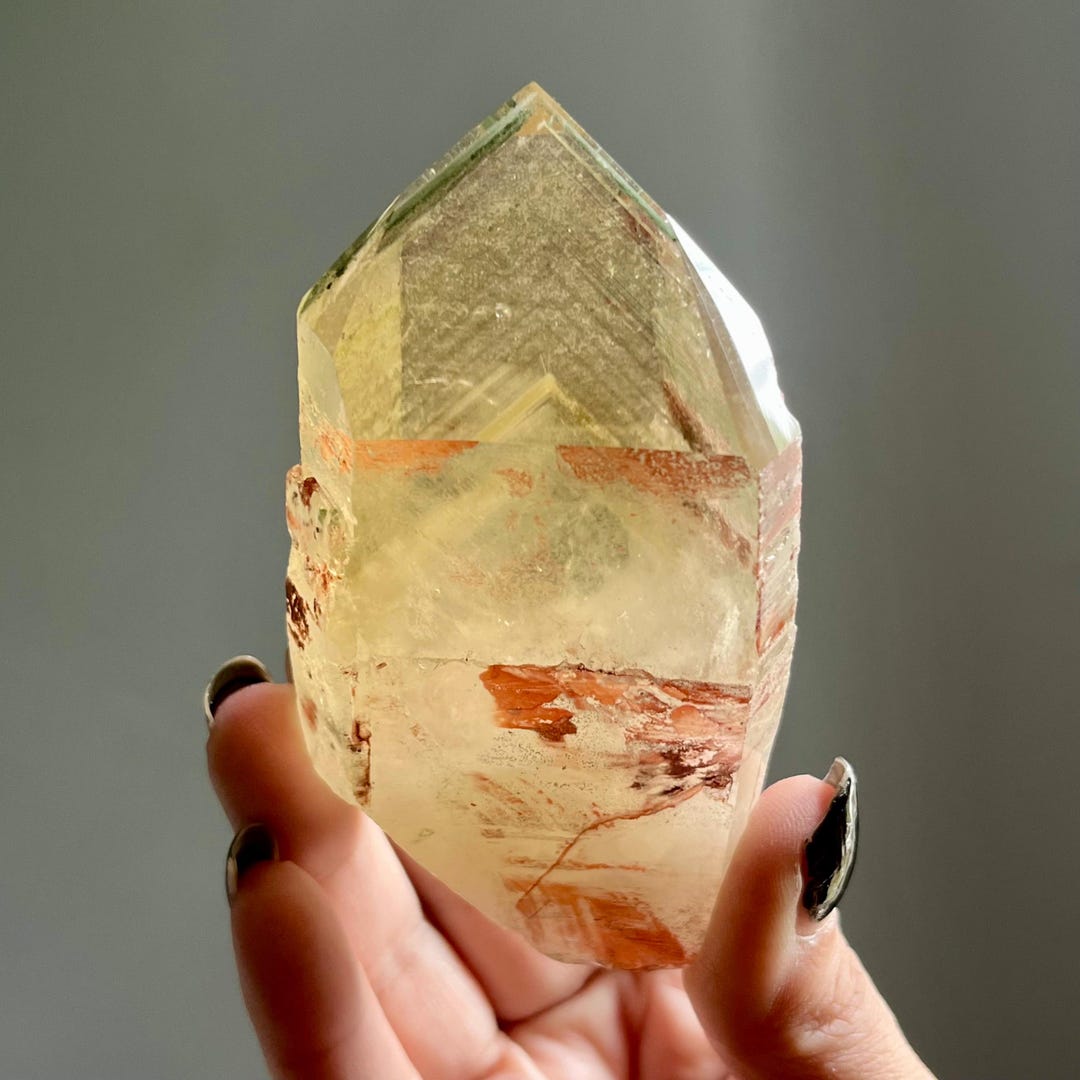 Pink Lithium Citrine Lemurian Quartz | Generational Phantoms + Green ...